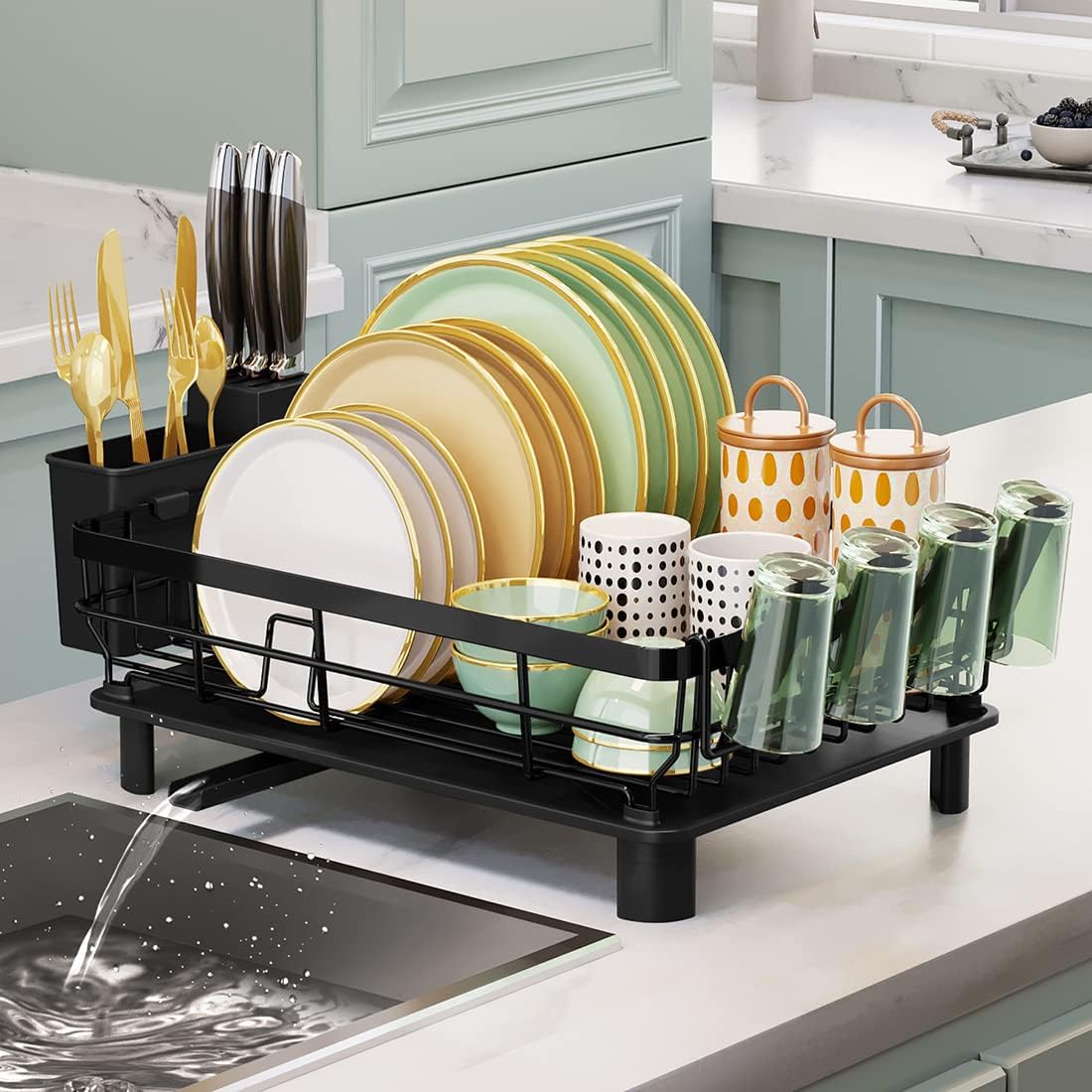Dynus Dish Drainer,Dish Drying Rack with Anti-Rust Frame and Removable ...