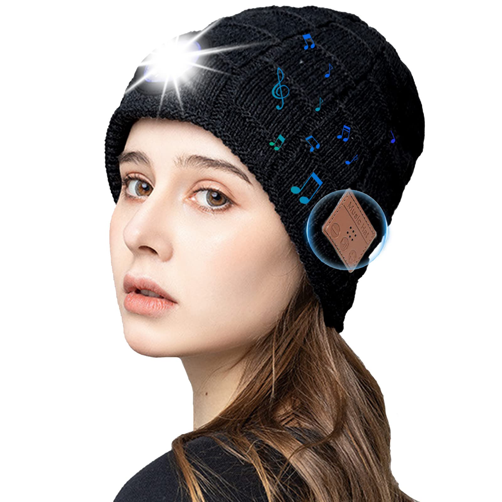 PUNLIM Unisex Bluetooth Beanie Hat with Light,Warm Winter Knitted Hat ...