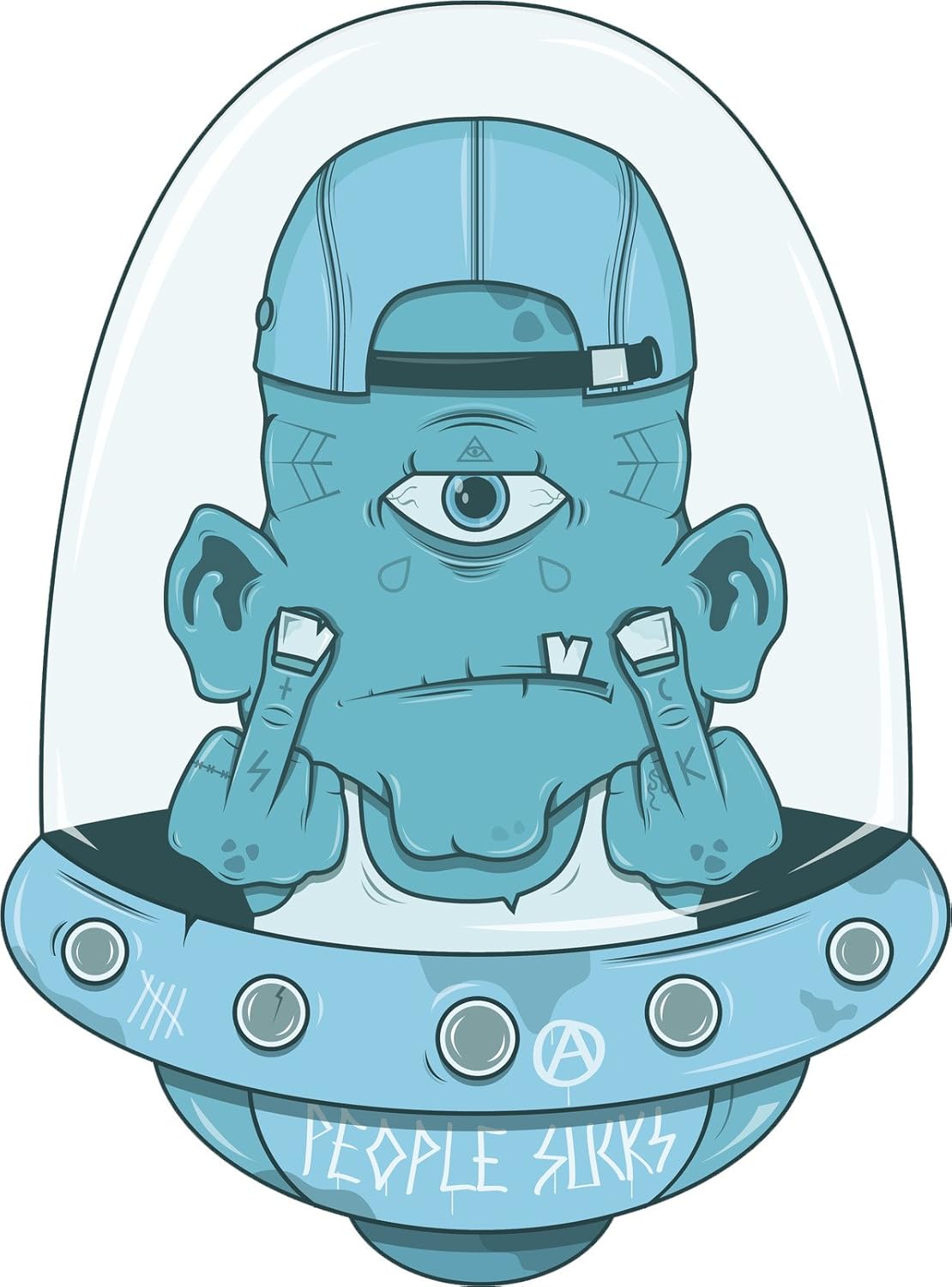 Amazon.com: Angry Aggressive Blue UFO Alien Gangster Flipping Middle ...