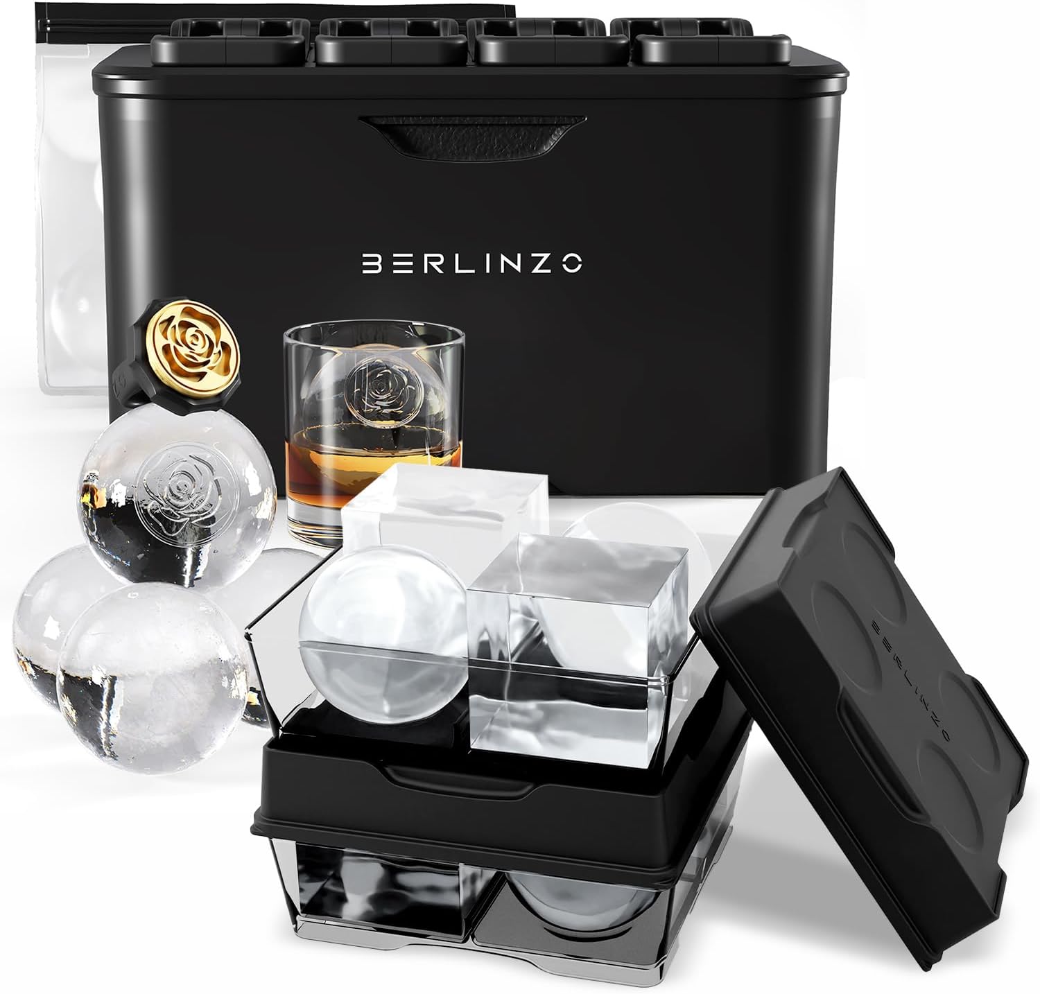Amazon.com: Berlinzo Premium Clear Ice Ball Maker - 8 Large 2.4 ...