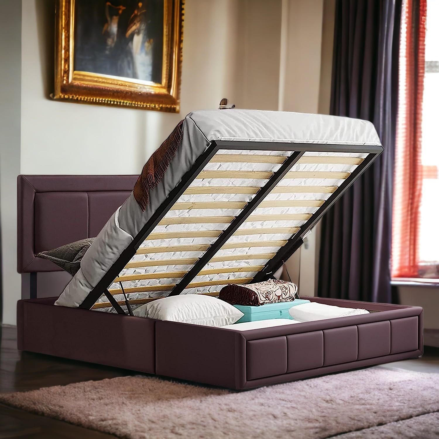 Ottoman Double Bed Frame 4ft6, Gas Lift Up Bed Frame With Storage ...