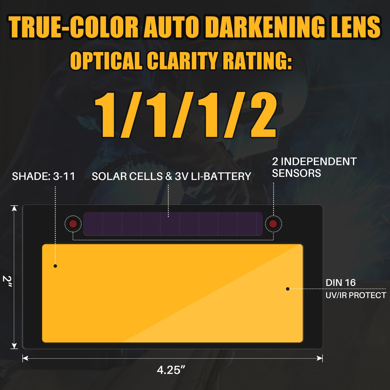 Ridge Products Auto Darkening PRERUNER Gold Shade 11 - 2x4.25\" Cool ...