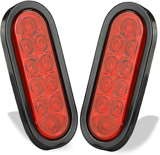 Wellmax 6 inch Oval Trailer Tail Lights, 2PC Red Oval Taillights Kit ...