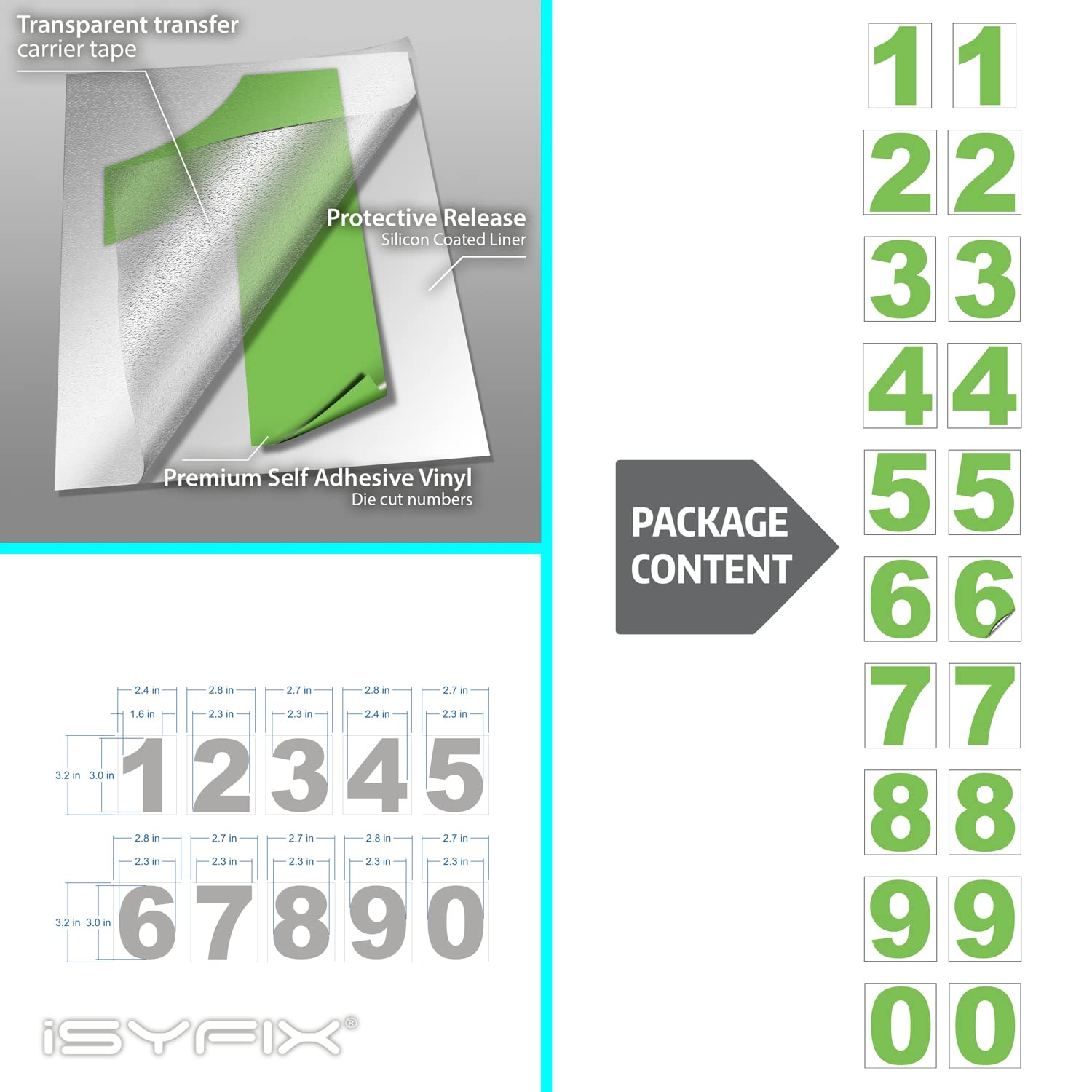 Snapklik.com : iSYFIX Apple Green Vinyl Numbers Stickers,3 Inch Self ...