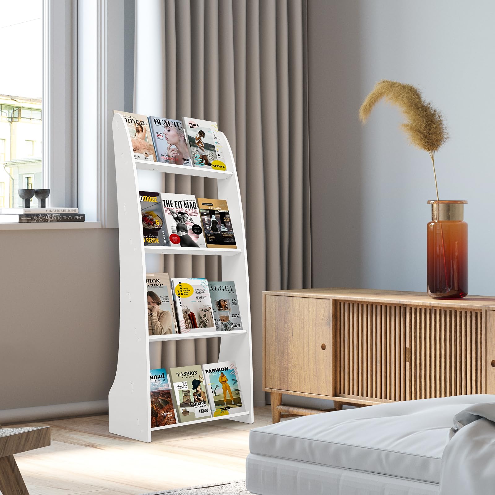 Snapklik.com : MYOYAY 4-Tier Magazine Rack - 19" W X 43" H White Floor ...