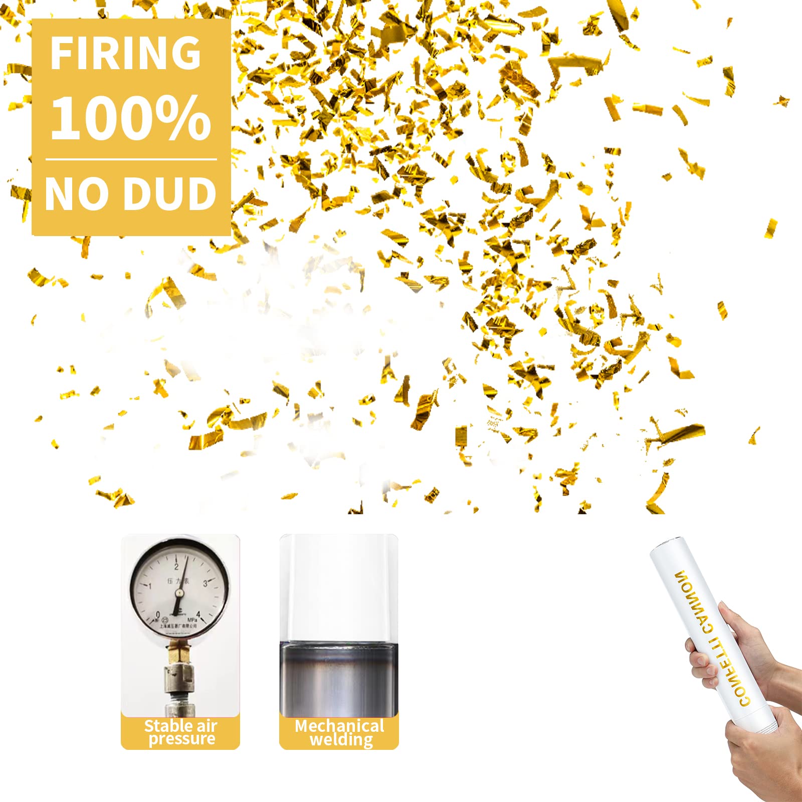 WONCBLOM Confetti Cannon Gold Confetti Poppers 12 Inches Party Poppers ...