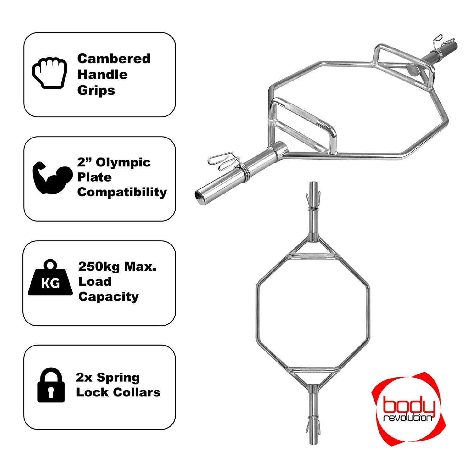 Body Revolution 5ft Olympic Hex Shrug Trap Bar Knurled Handles For body-revolution-5ft-olympic-hex-shrug-trap-bar-knurled-handles-for
