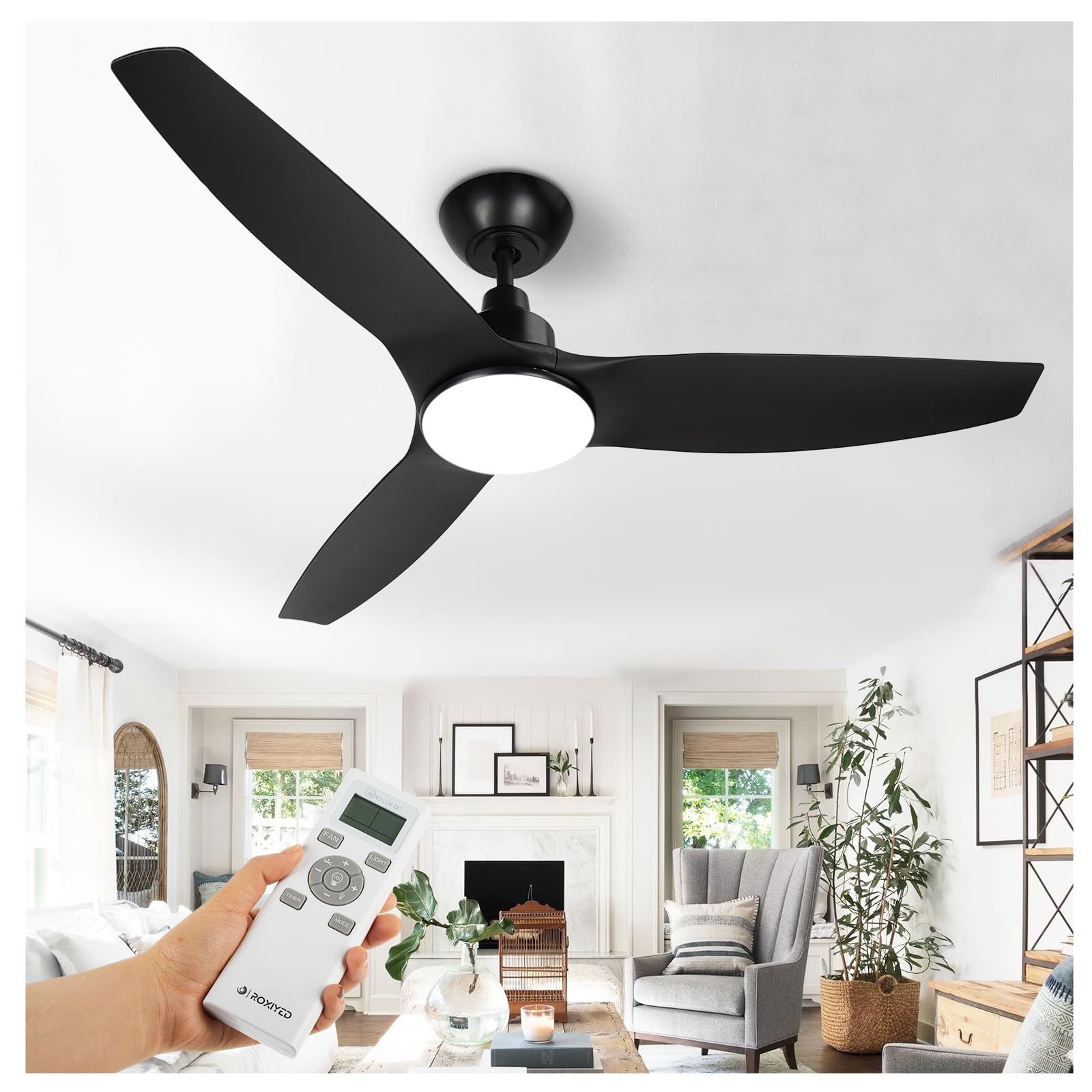 52'' Ceiling Fan with Light & Remote, 3 Blades 5 Speeds Fan with 20W ...
