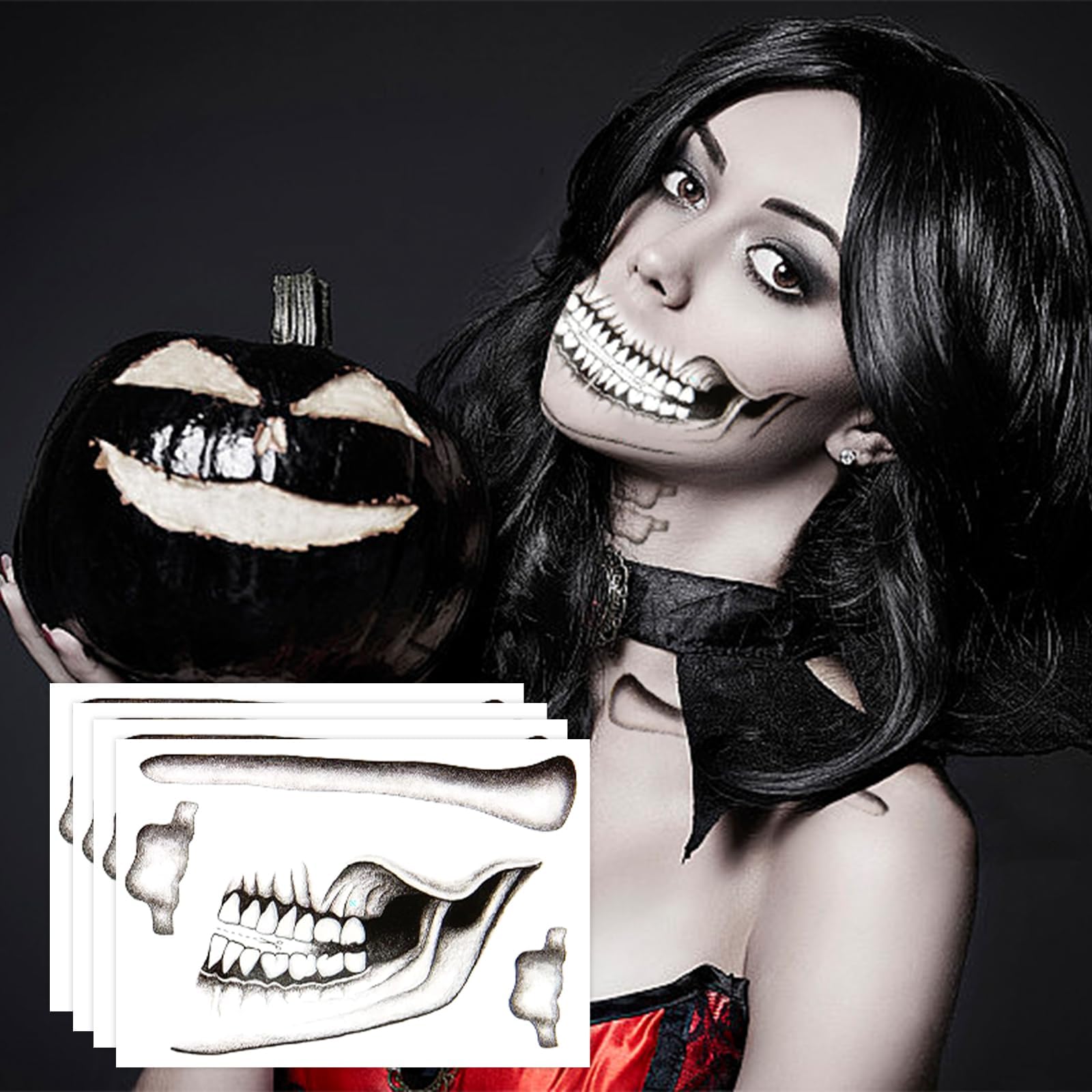 Amazon.com : Halloween Horror Skeleton Face Stickers Tattoo Temporary ...