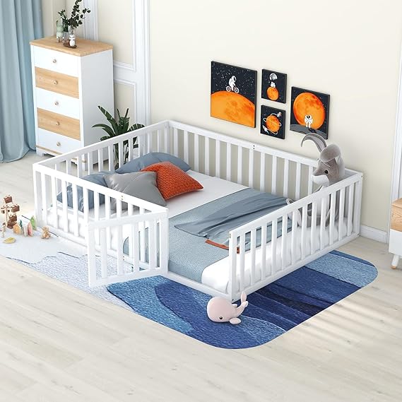 Amazon.com: Harper & Bright Designs Queen Floor Bed with Rails, Wood ...