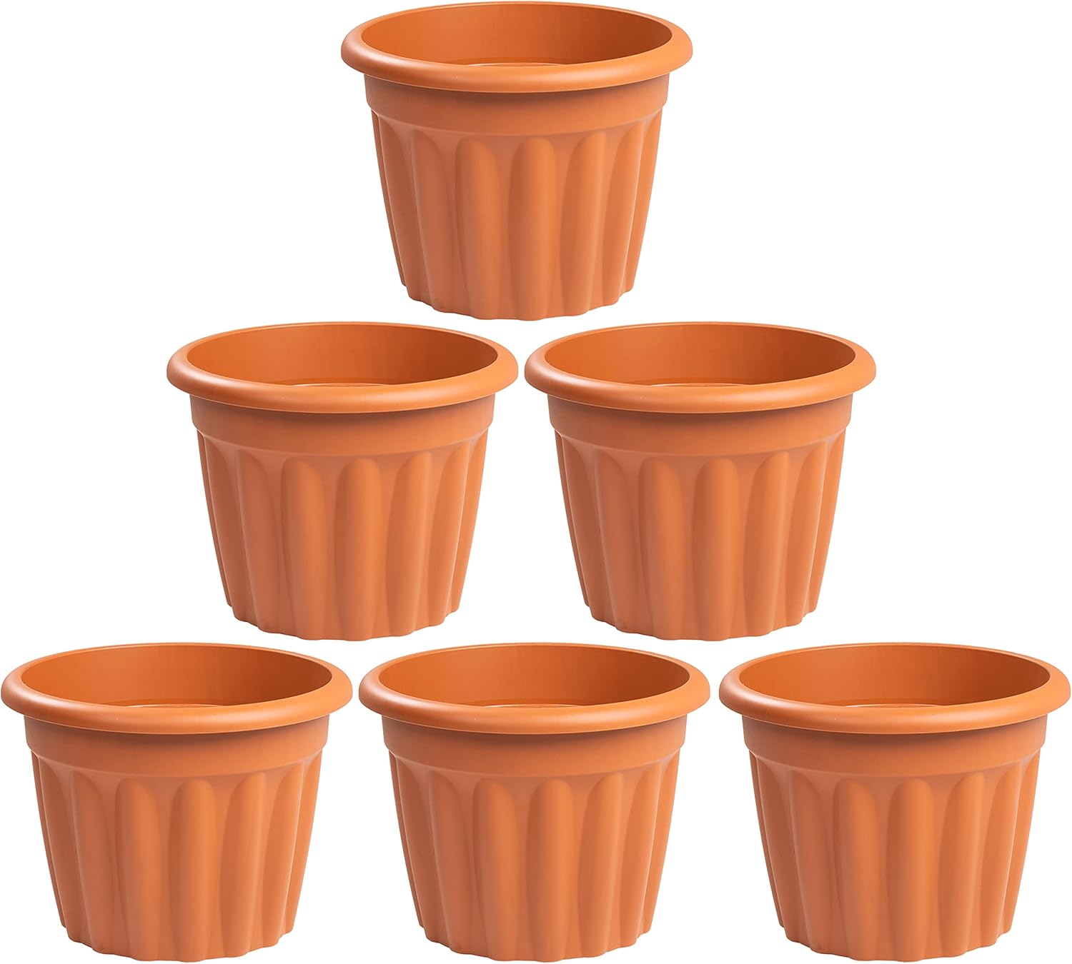 [6 X Terracotta] 40cm Plastic Garden Planters, 20L Round Garden Plant ...