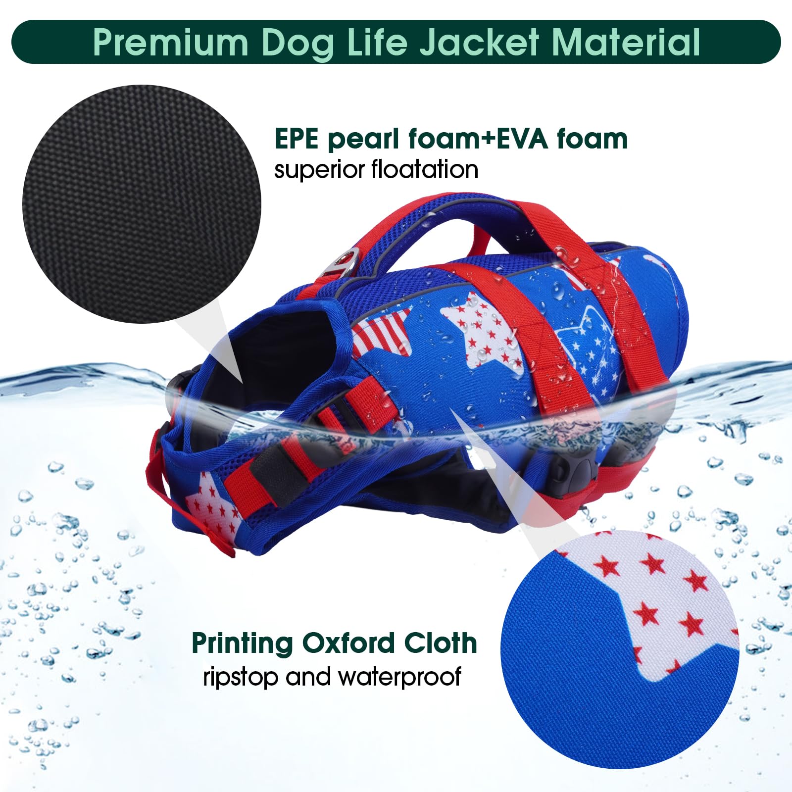 Snapklik.com : Kuoser Dog Life Jacket High Flotation, American Flag ...