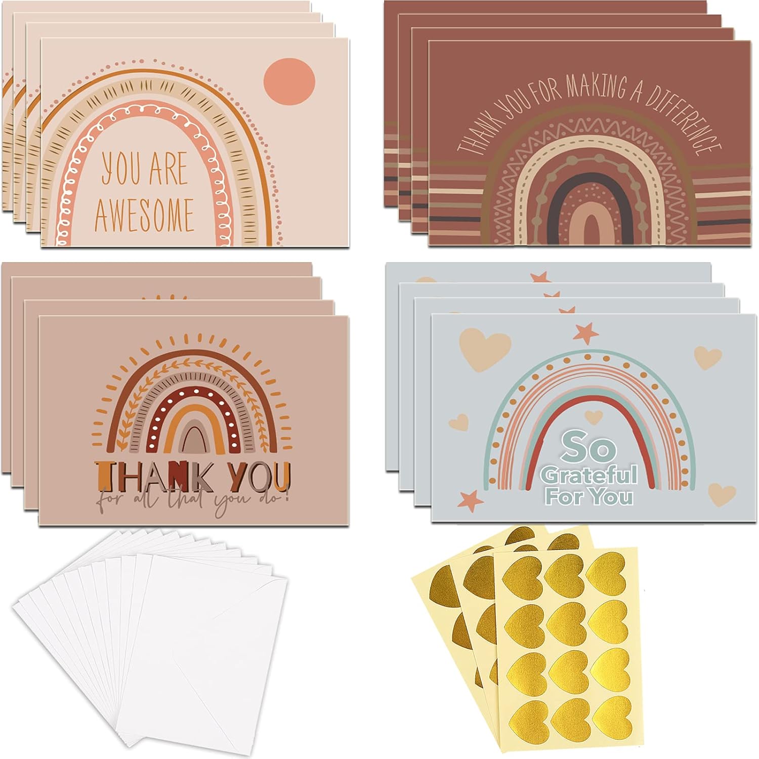 Amazon.com : Idealmuzik Employee Appreciation Cards - 24 Boho Rainbow ...