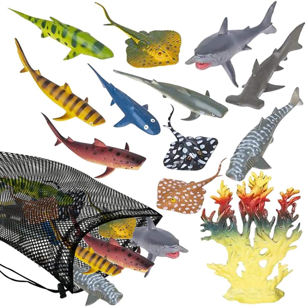 Amazon.com: ArtCreativity Sharks & Rays in Mesh Bag, Pack of 12 Sea ...