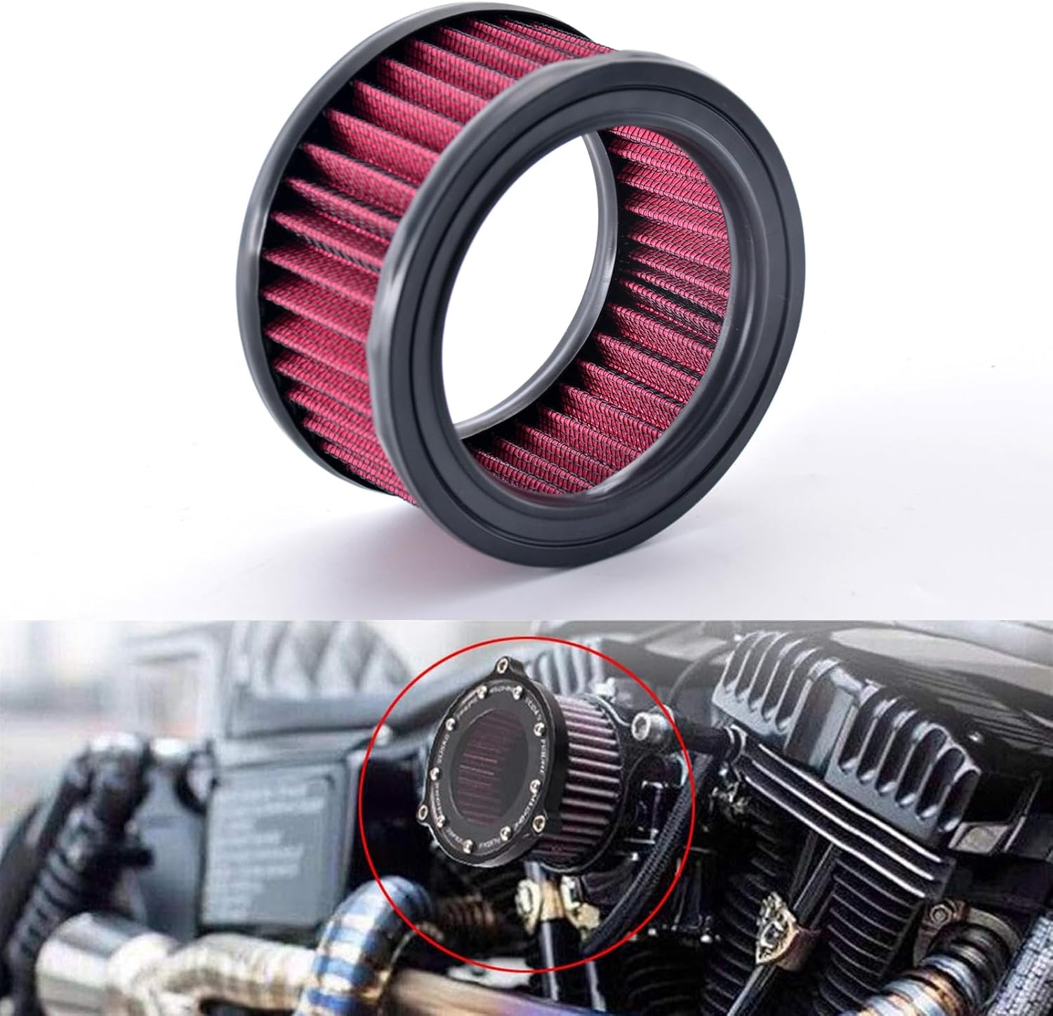 NATGIC Motorcycle Air Cleaner Intake Moto Air Filter Replacement System ...