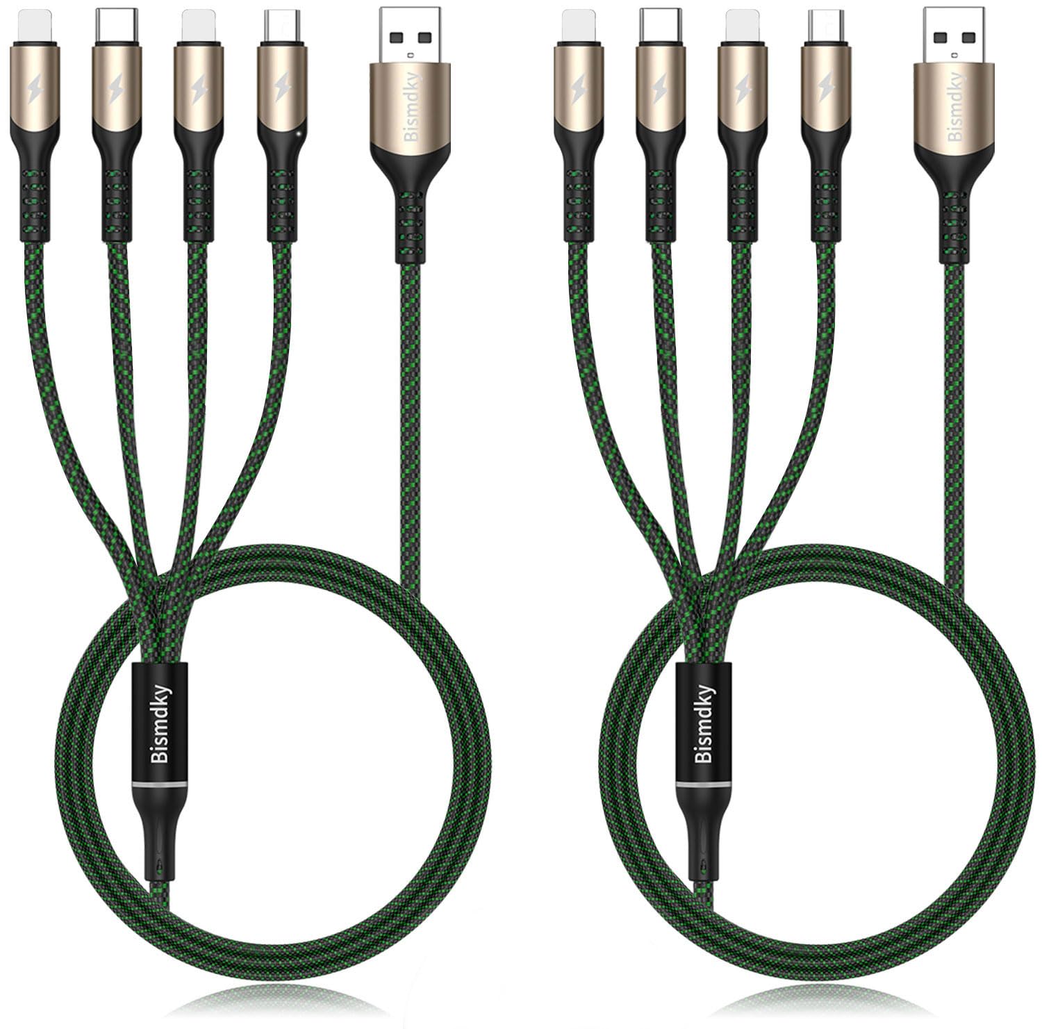 Multi Charging Cable,Bismdky 2Pack 4FT Nylon Braided Universal 4 in 1 ...