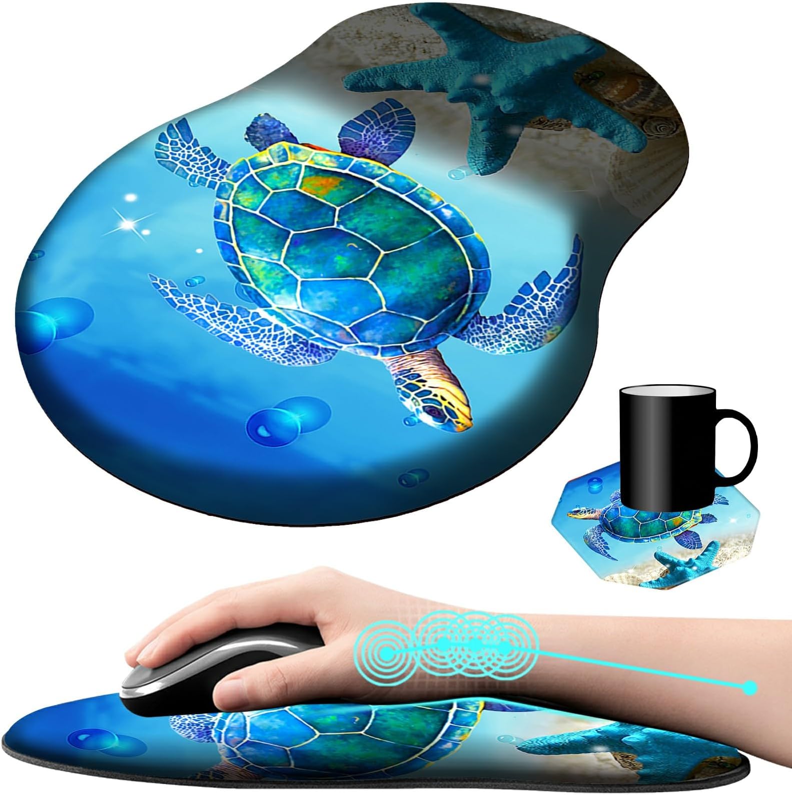 Amazon.com: Mouse Pad with Wrist Support Gel Turtle Starfish Pattern ...