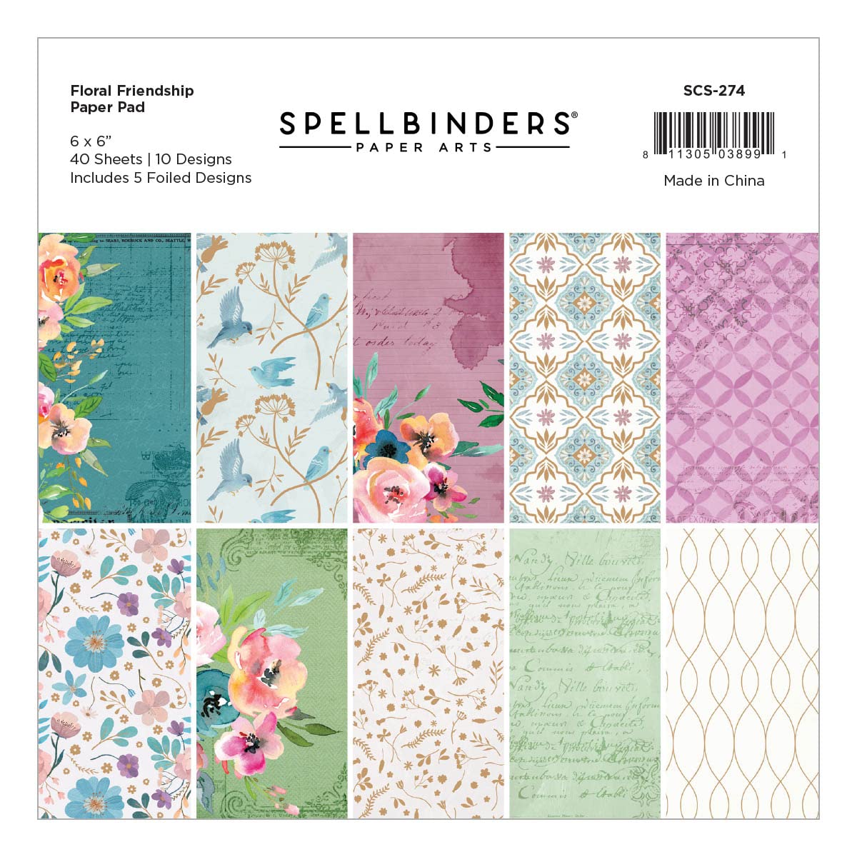Spellbinders 6″ x 6″ Paper Pad from The Floral Friendship Collection ...