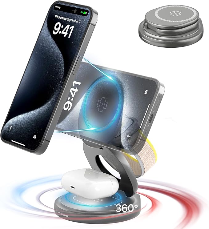 Amazon.com: Wireless Charging Station, Magnetic Foldable Swivel 3-in-1 ...