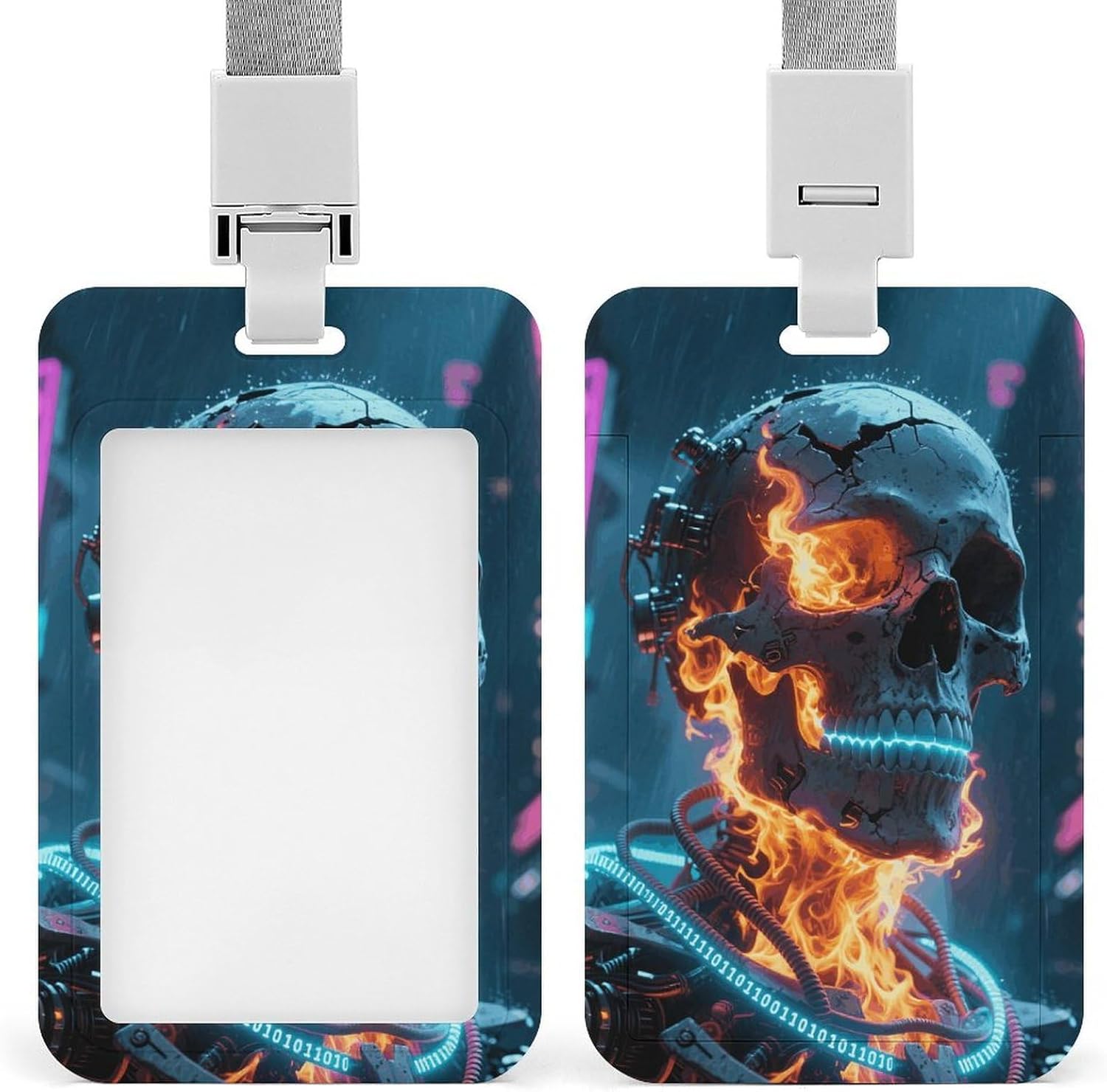 Skull with Burning ID Badge Holder - Retractable Badge Reel, Vertical ...