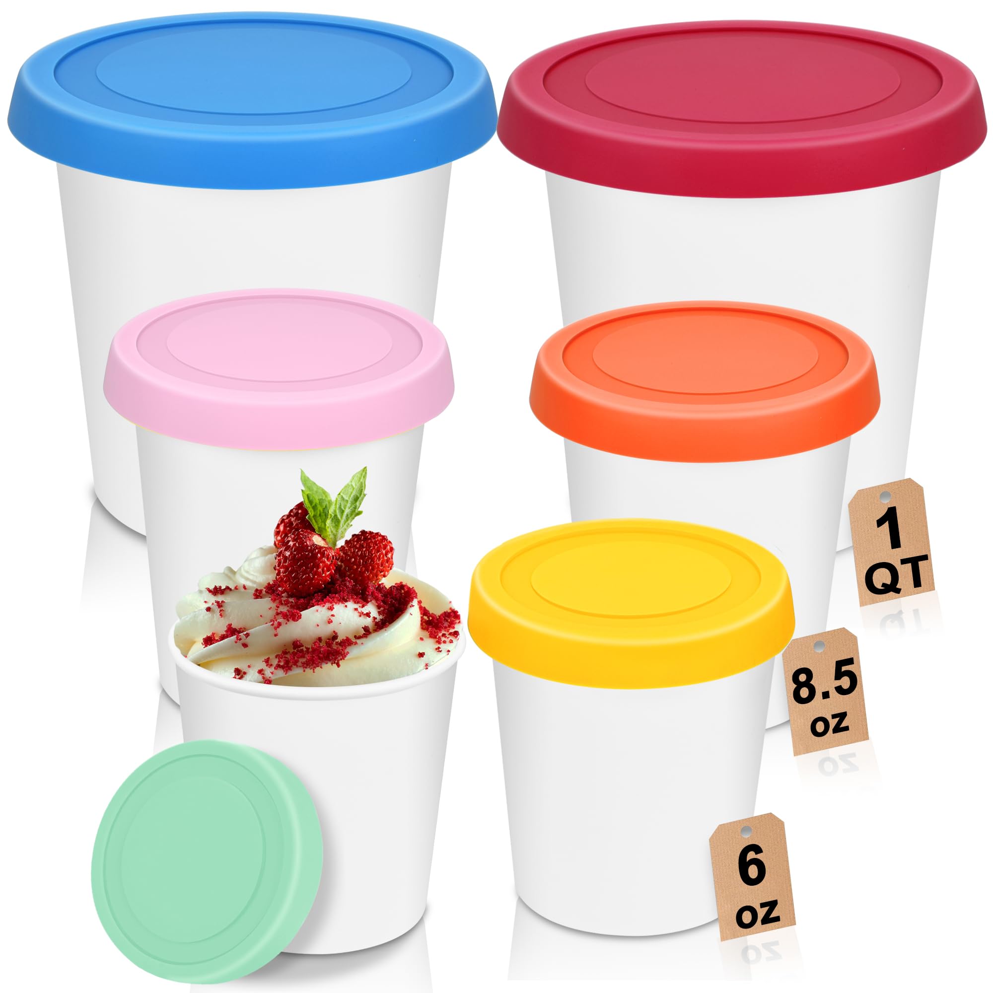 Amazon.com: 6 Pack Ice Cream Containers - Reusable Ice Cream Freezer ...