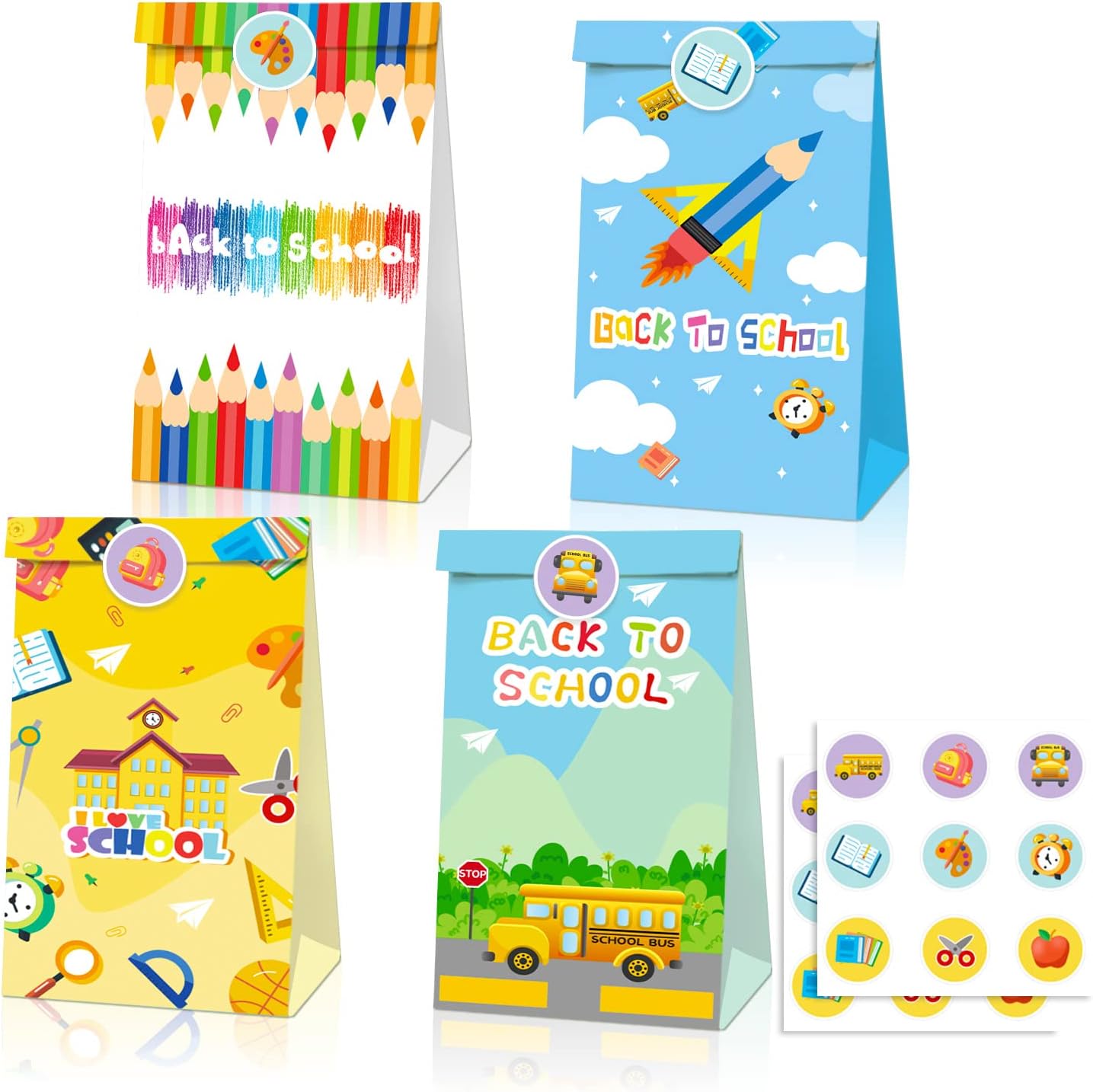 Amazon.com: 12 Pcs Back to School Gift Bags with 18 Stickers First Day ...