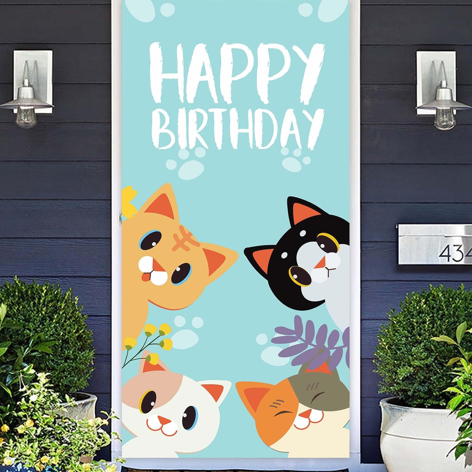 Amazon.com: Cute Cat Kitten Happy Birthday Banner Backdrop Cartoon ...