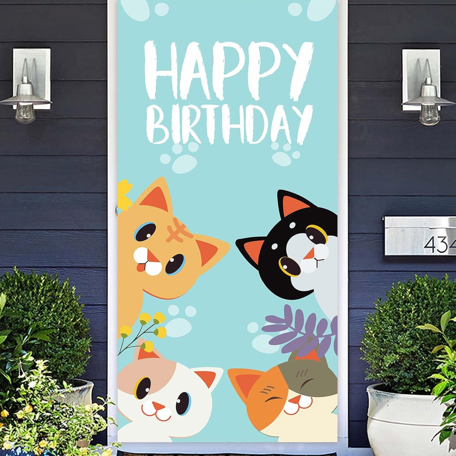 Amazon.com: Cute Cat Kitten Happy Birthday Banner Backdrop Cartoon ...
