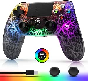 Wireless Controller for PS4 - RGB Light, Black Crack Custom Design ...