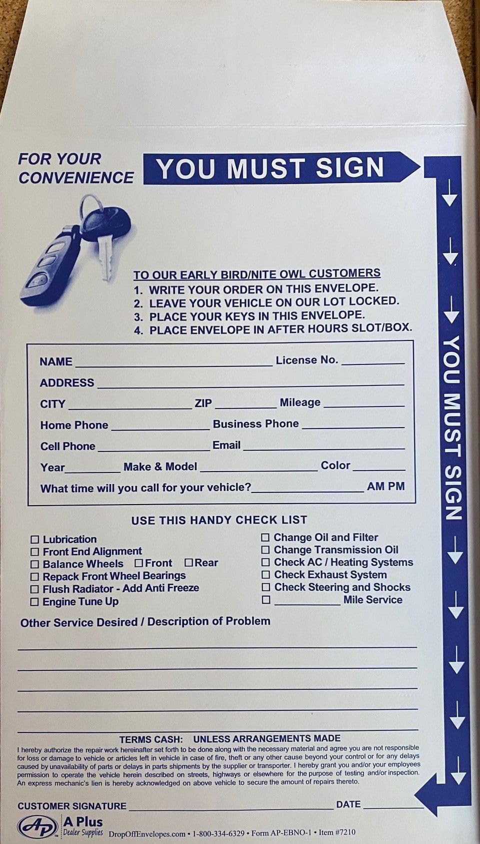 Amazon.com : A Plus Dealer Supplies Vehicle Key Drop Off Envelopes After Hours - AP-EBNO-1#7210 ...