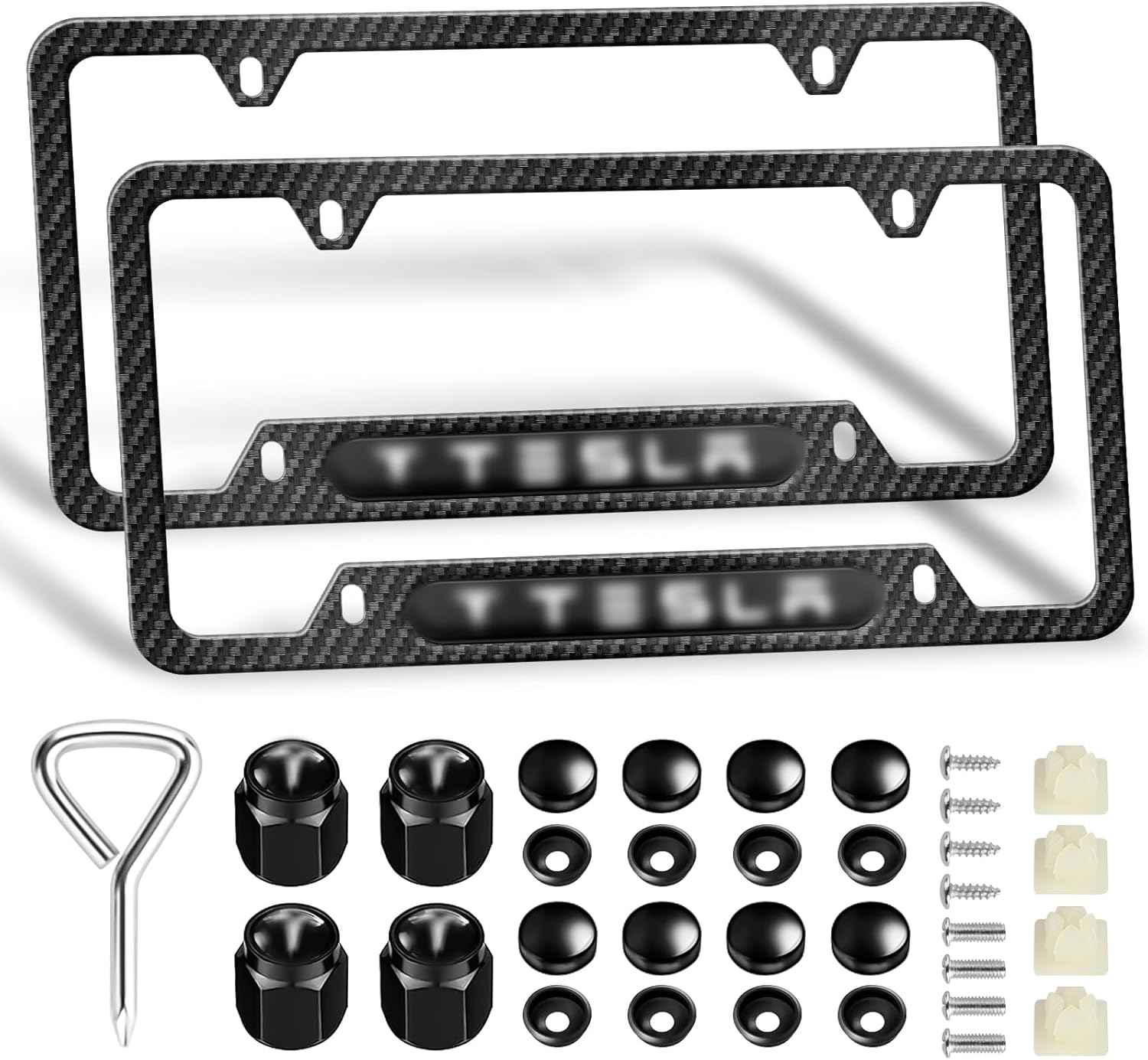 Amazon.com: License Plate Frames for Telsa,2PS Black Carbon Fiber License Plate Frames with ...