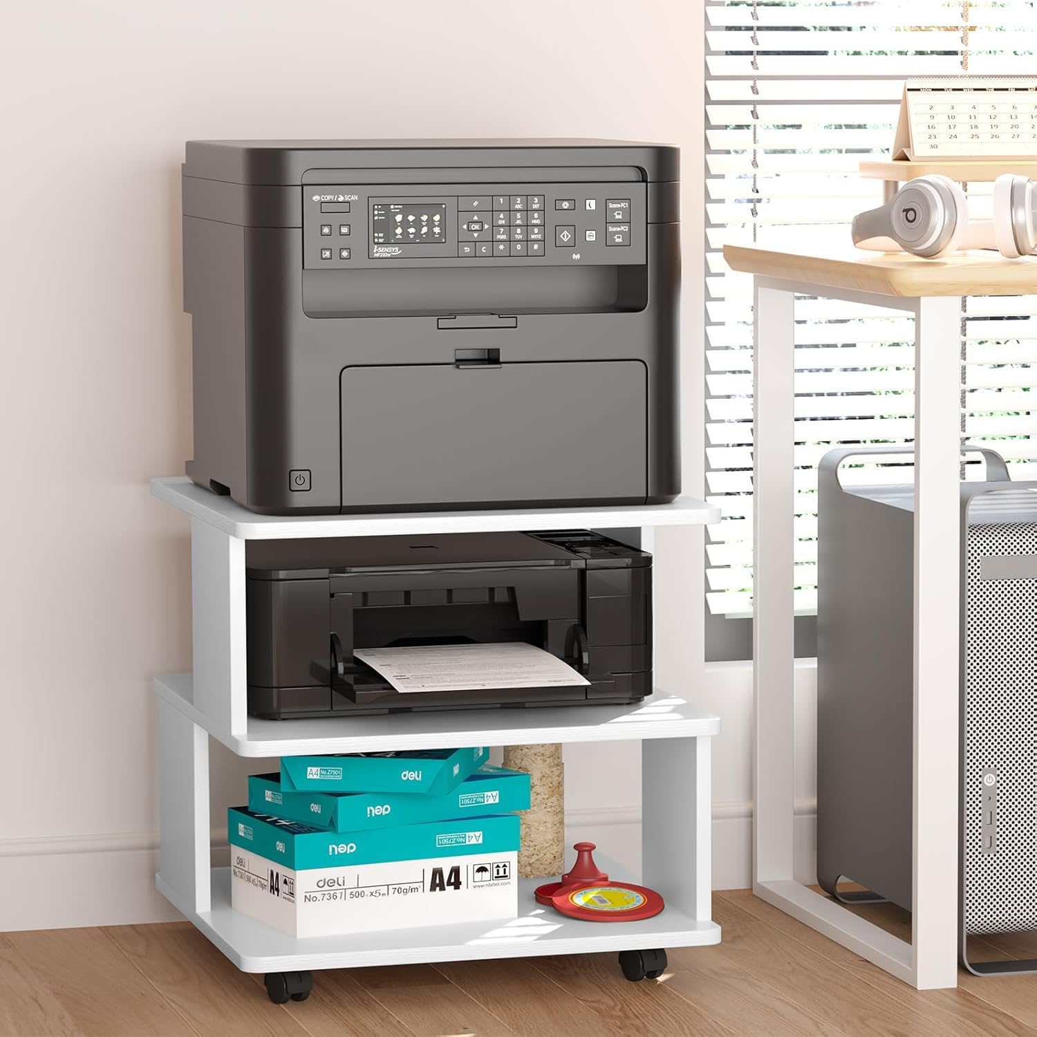 3-Tier Laser Printer Stand, Large Printer Table, Movable Copier Stand ...
