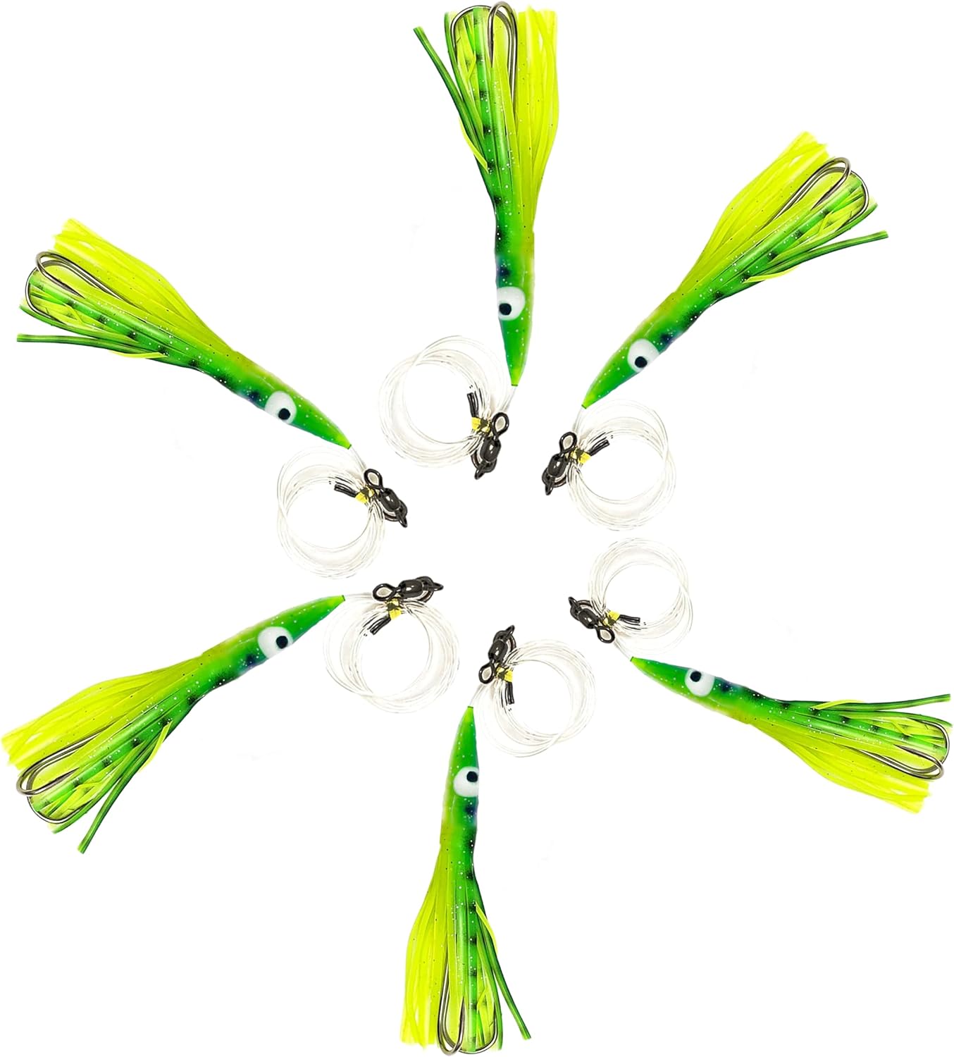 Amazon.com: Yellow/Green 6" Tuna Clone Rigs - 6 pcs | Durable Saltwater ...