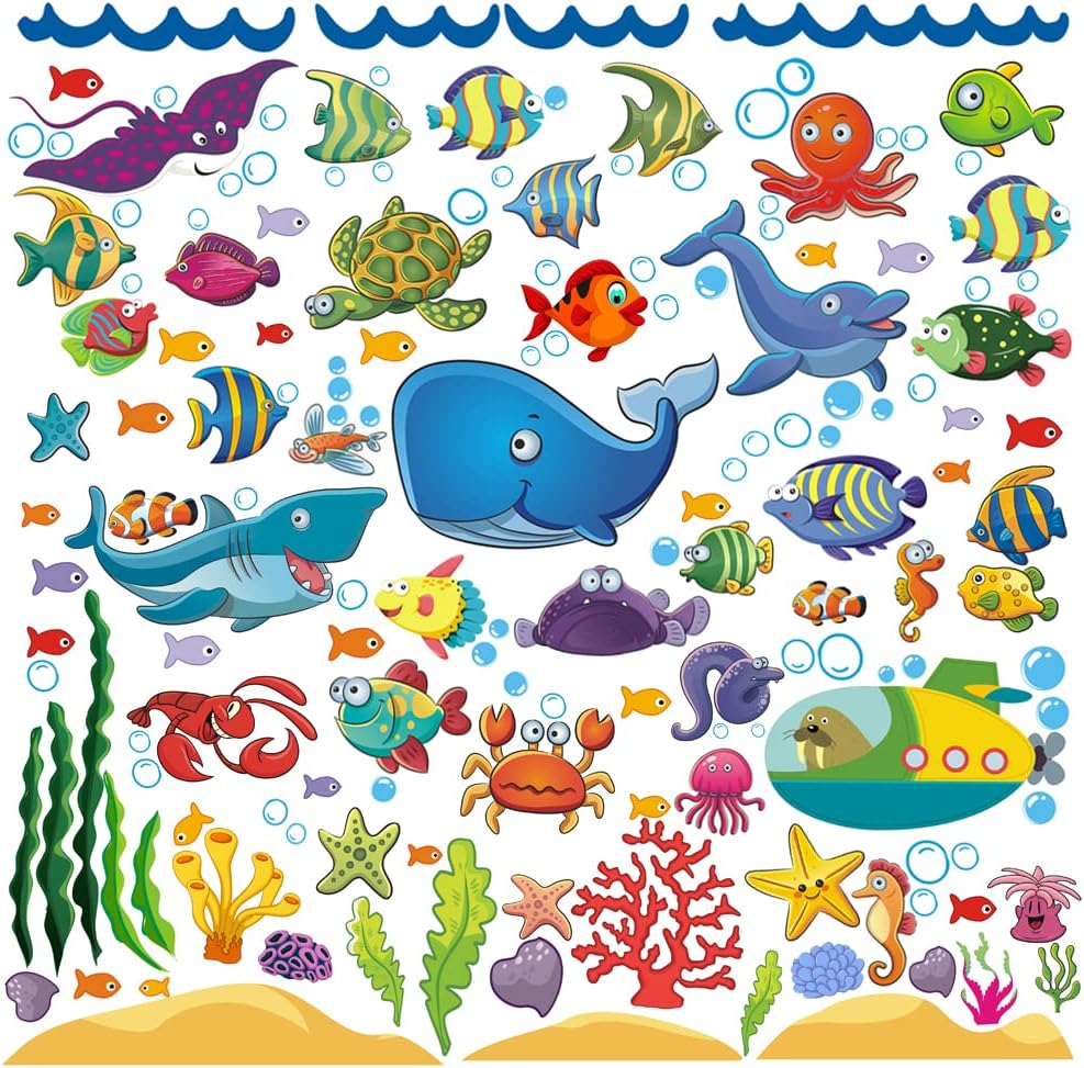 Amazon.com: 122 Pcs Under The Sea Fish Wall Decals for Kids and ...
