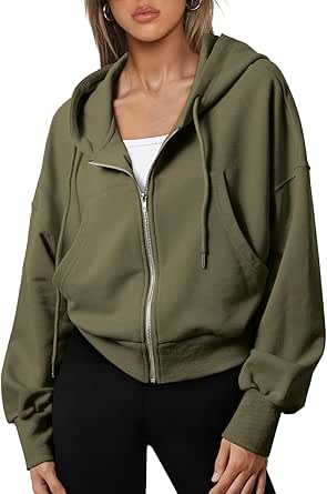 Trendy Queen Hoodies for Women Full Zip Up Cropped Sweatshirts Casual ...