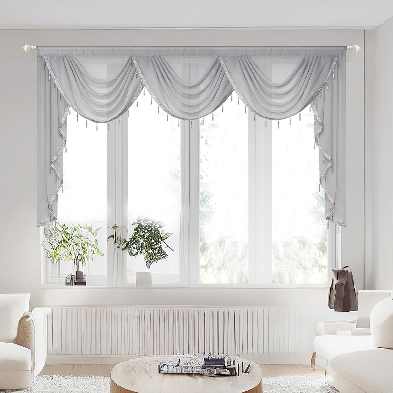 Amazon.com: Grey Waterfall Valance Linen Sheer Swags for Living Room ...
