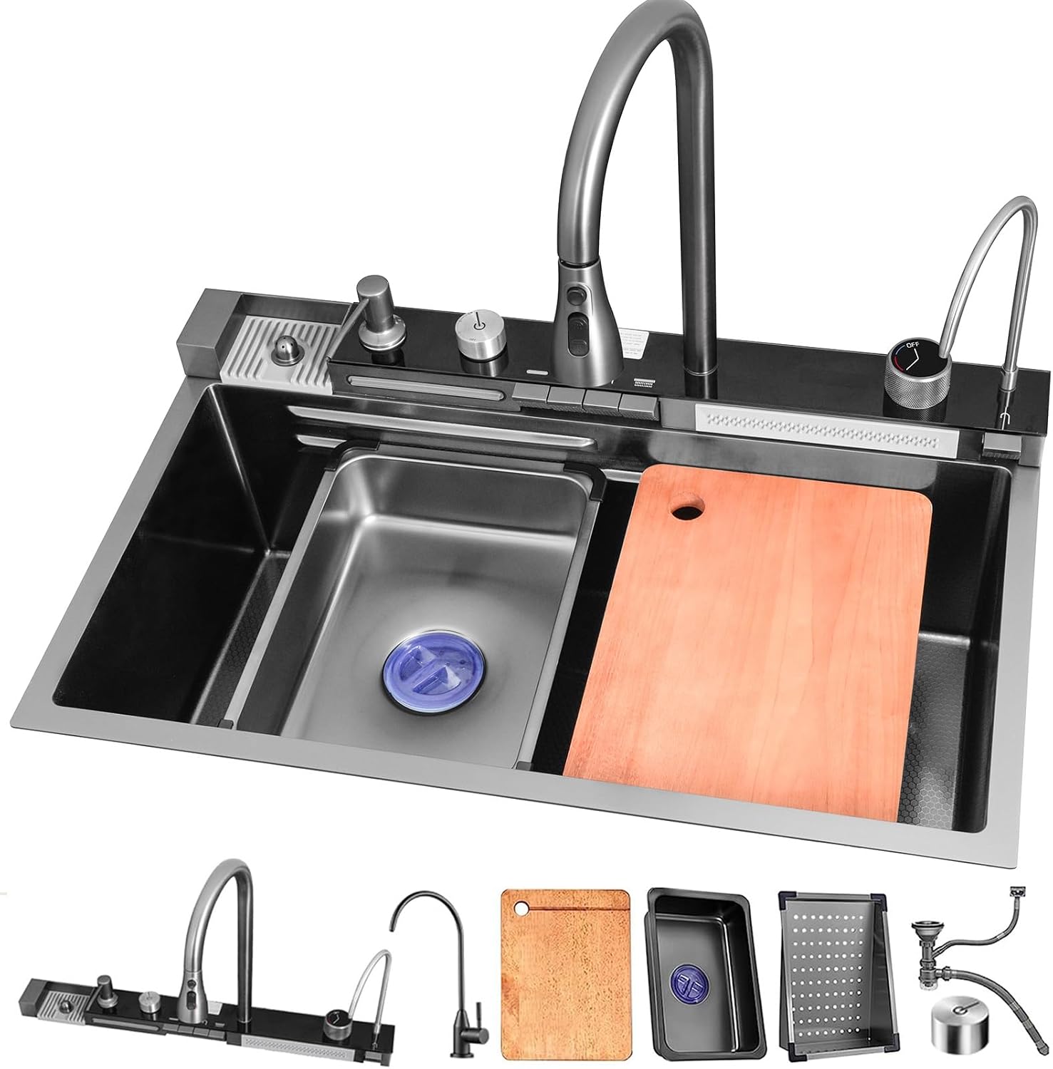 Amazon.com: saditesdk Kitchen Sink,Digital Display Large Single Groove ...