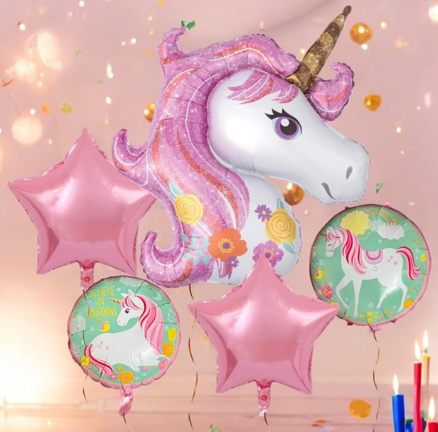 5 Pieces Unicorn Balloon Set for Birthday Party Decorations - Pink and ...