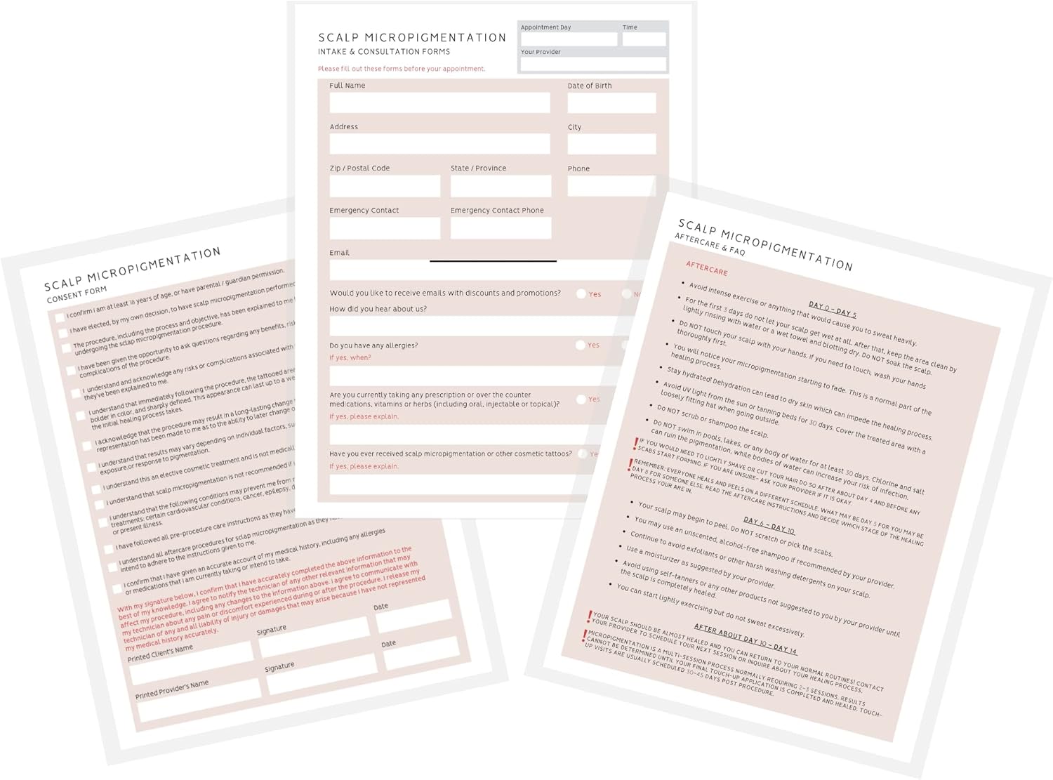 Scalp Micropigmentation Intake Forms, Consent, Aftercare Instruction ...