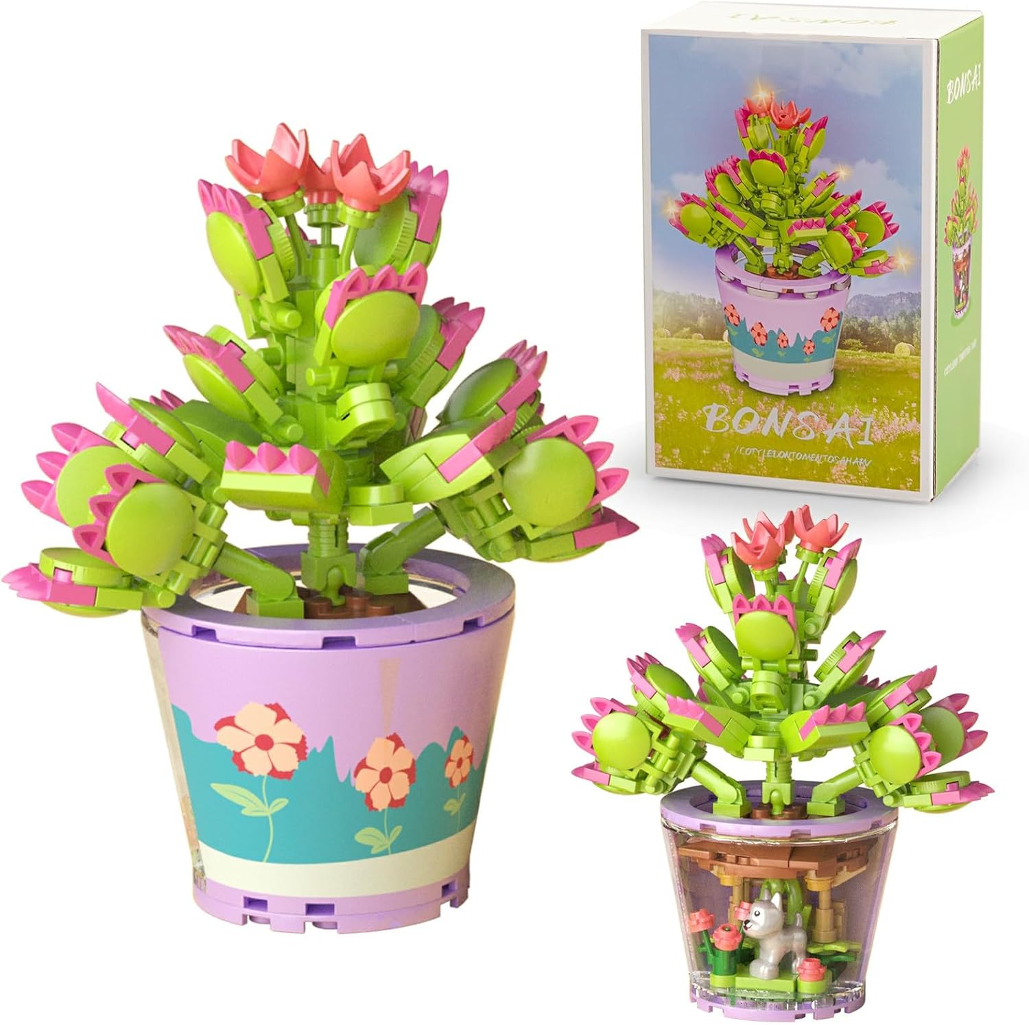 Amazon.com: SIEOLL Mini Bonsai Building Toys Simulation Flowers and ...