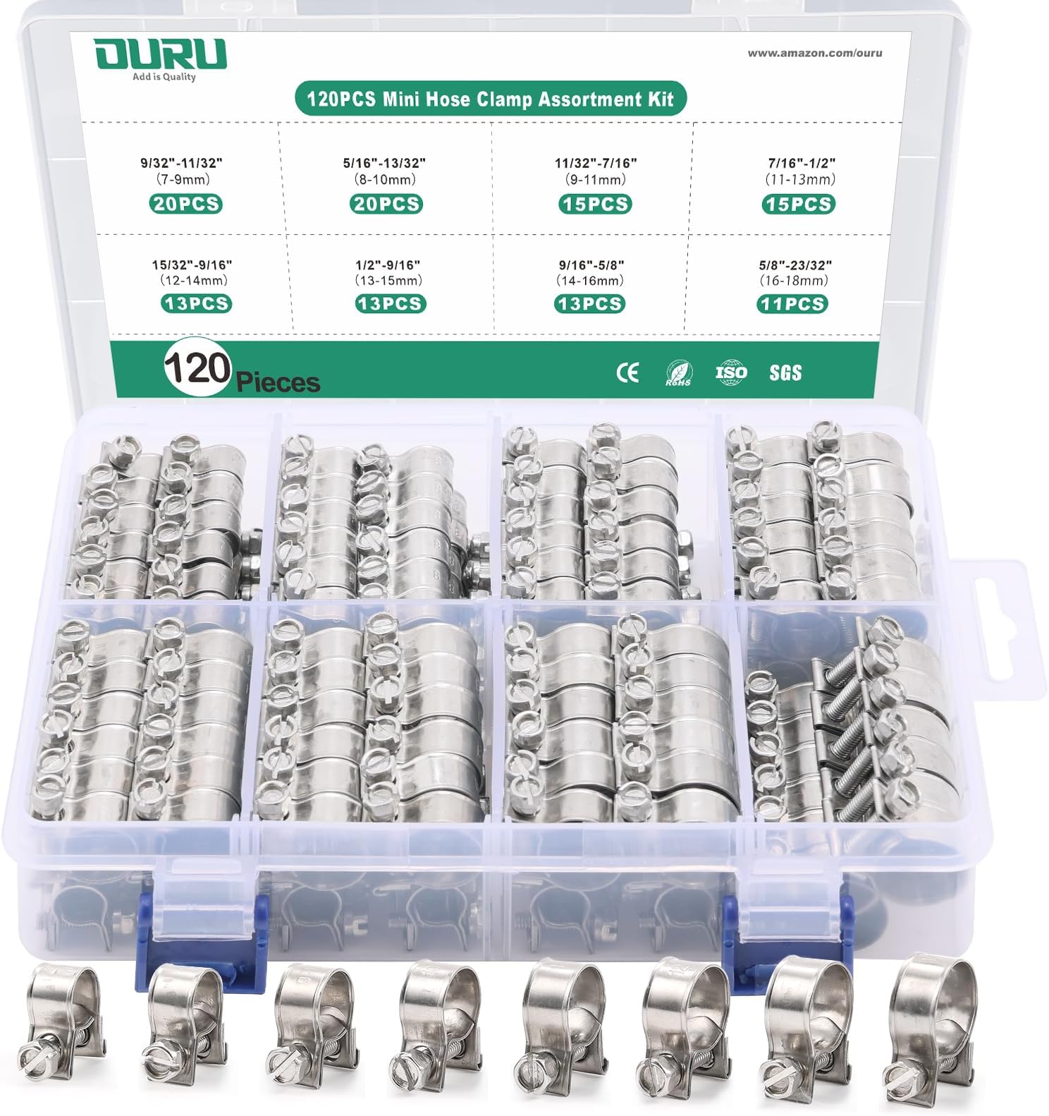 Amazon.com: OURU 120PCS Fuel Line Clamp Assortment Kit 304 Stainless ...