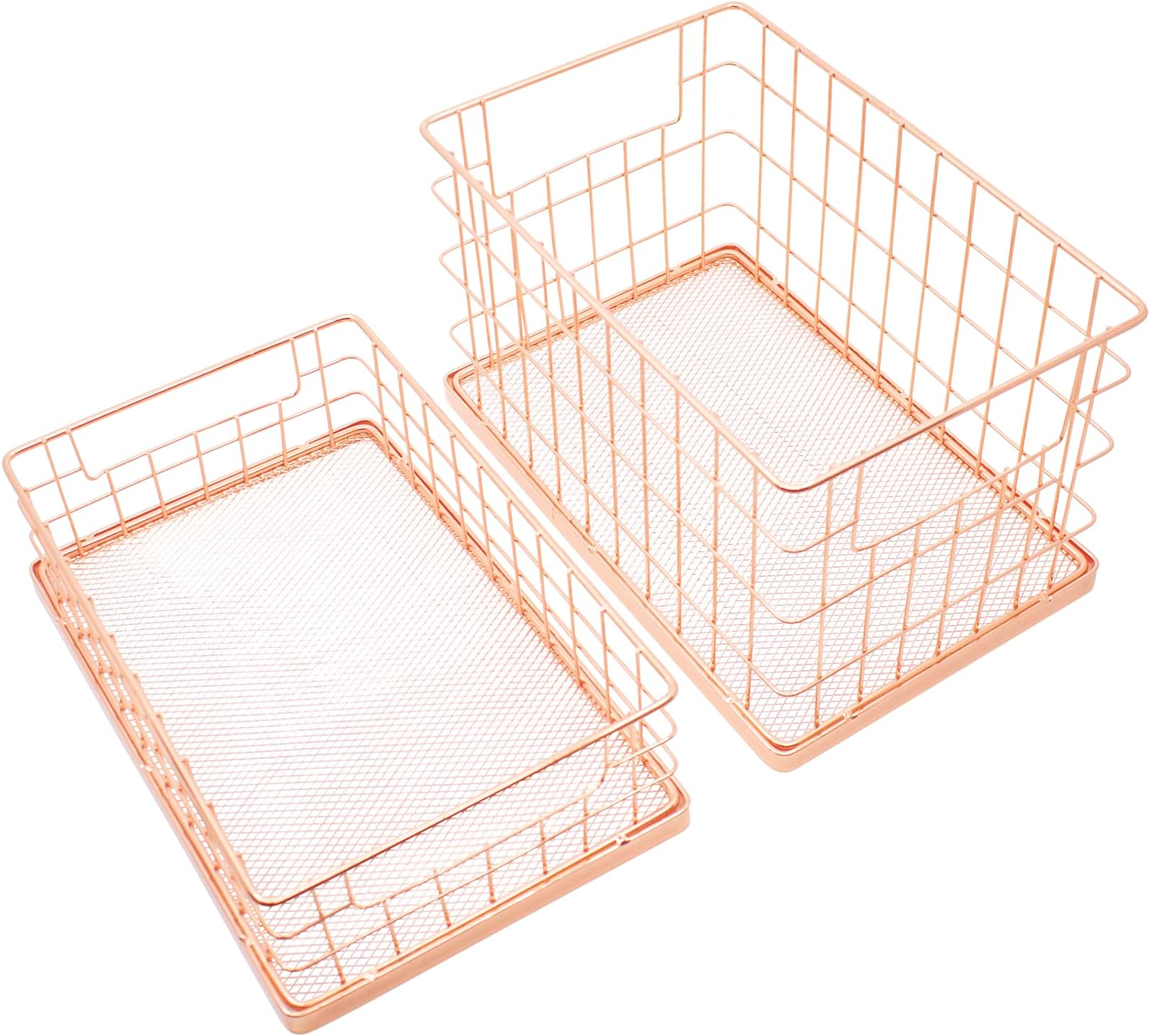 Amazon.com: Set of 2 Stackable 10" Metal Wire Storage Basket Bins With ...