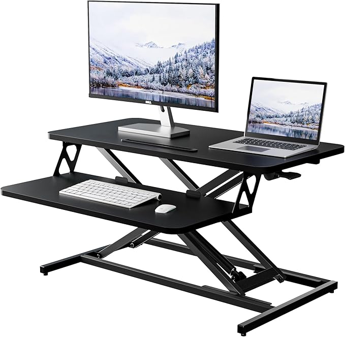 ERGOMAKER Height Adjustable Standing Desk Converter - 32"(81cm) Wide Platform Tabletop ...
