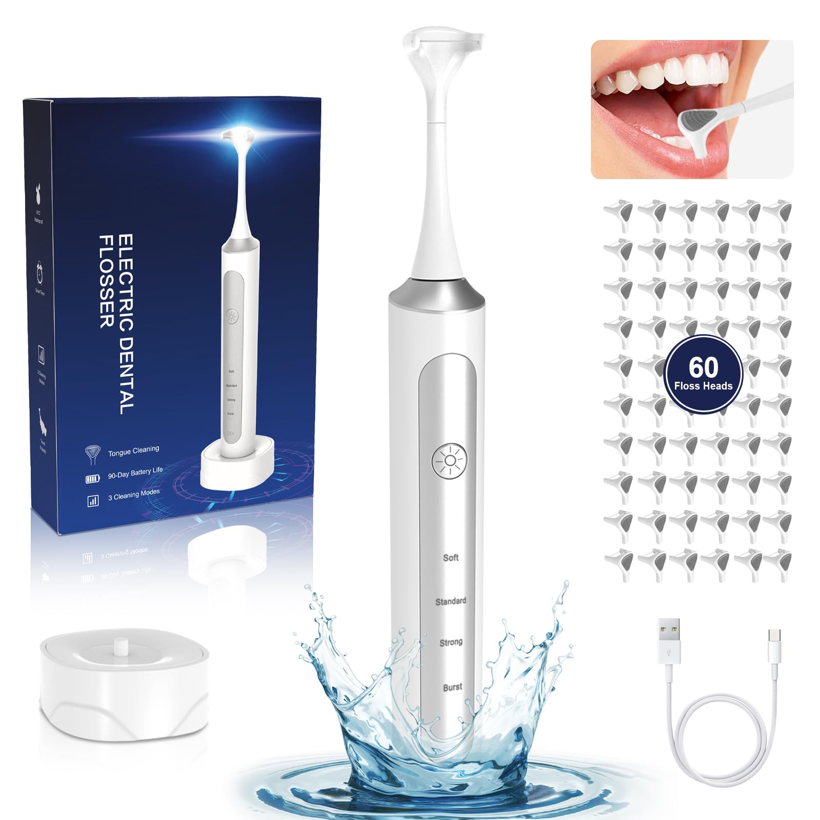 Amazon.com: Reusable Electric Flosser for Adults & Kids with 4 Speeds ...