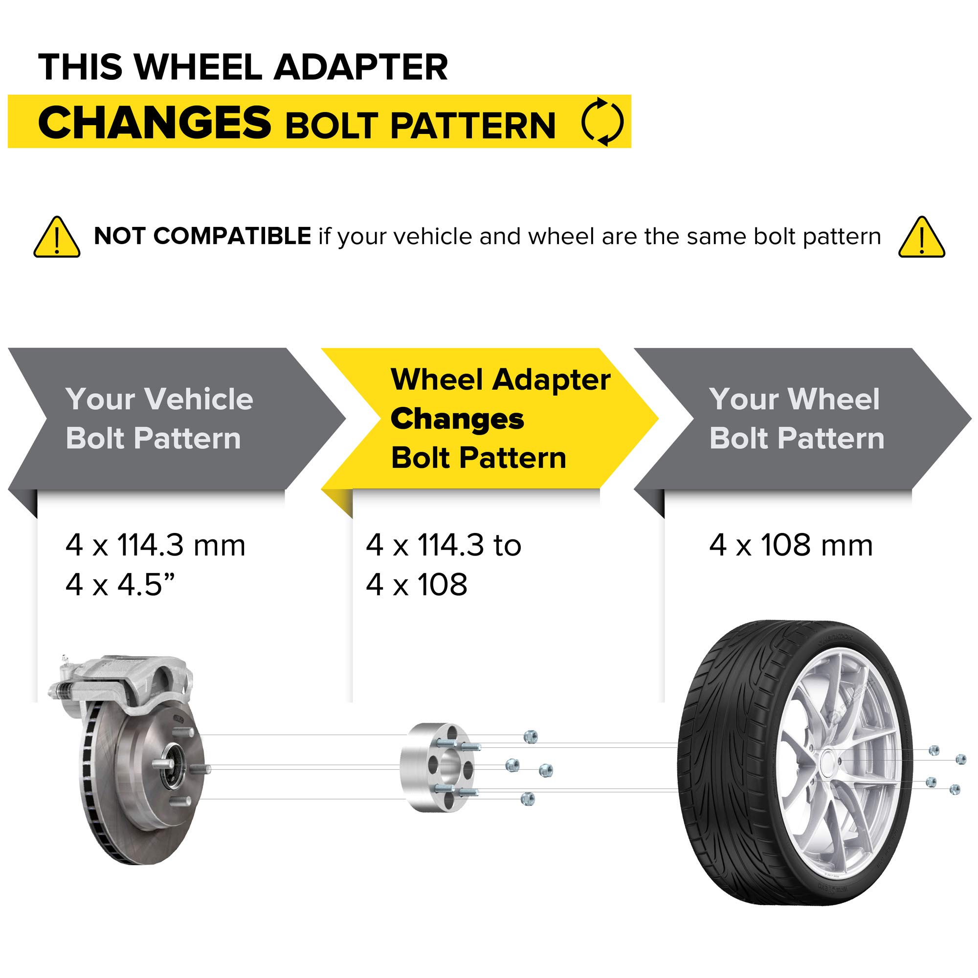12x1.5 Stud Wheel Spacers 1" Thick , 4x4.5 To 4x4.25 - Pair, Changes ...