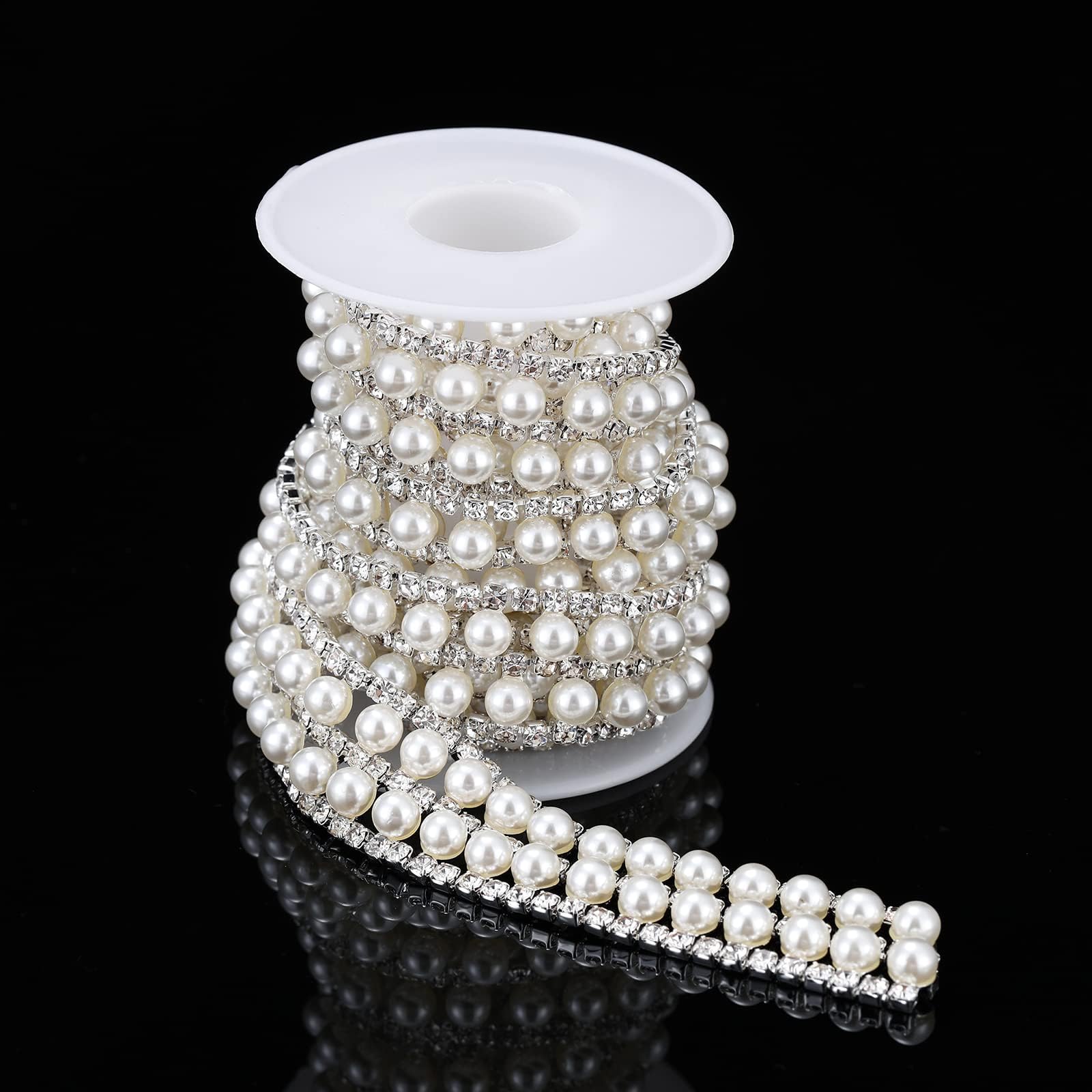 Amazon.com: FQTANJU 5 Yards Faux Pearls Lace Ribbon Applique Pearl ...