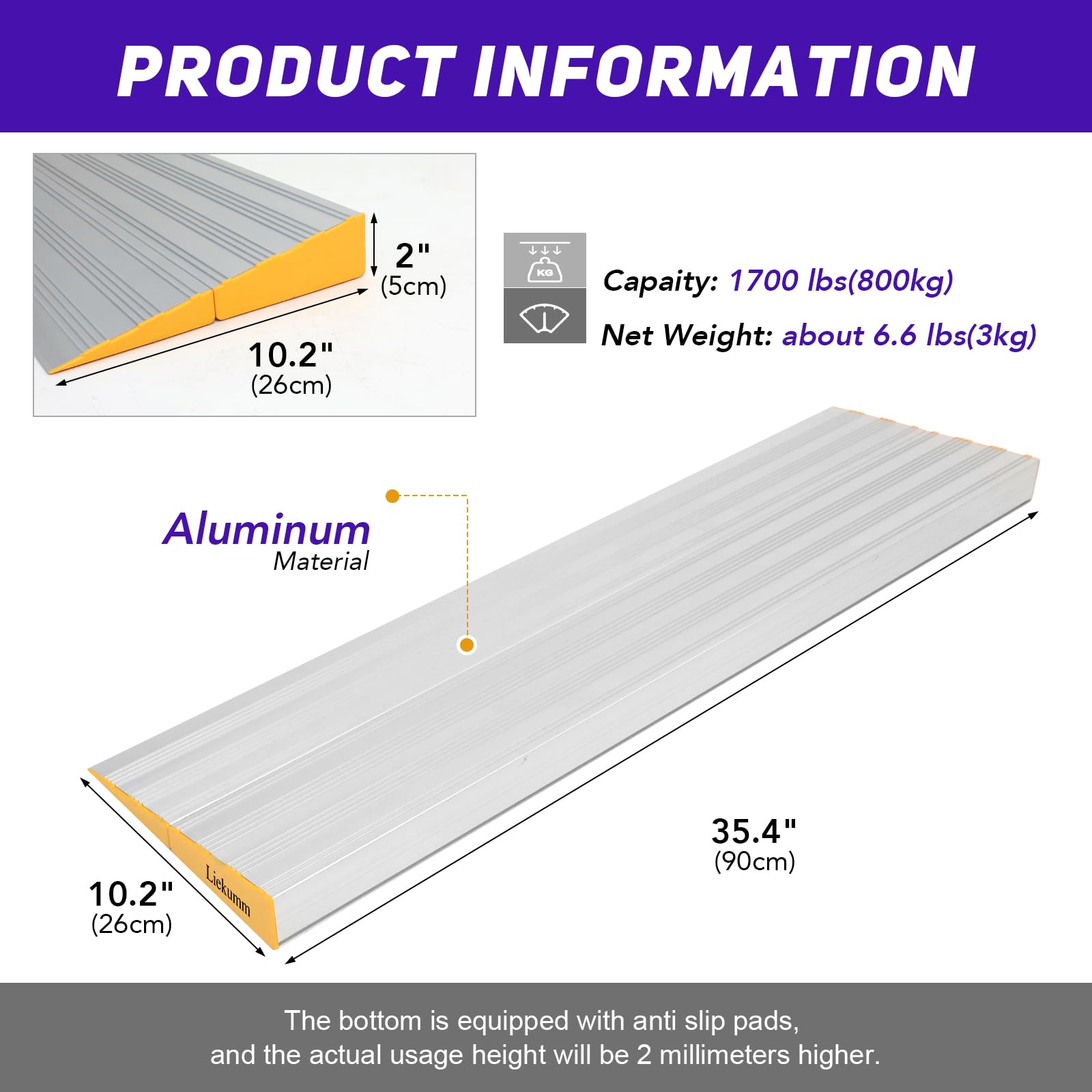 Snapklik.com : 2 Inch Rise Aluminum Ramp, 1700lbs Capacity Door ...