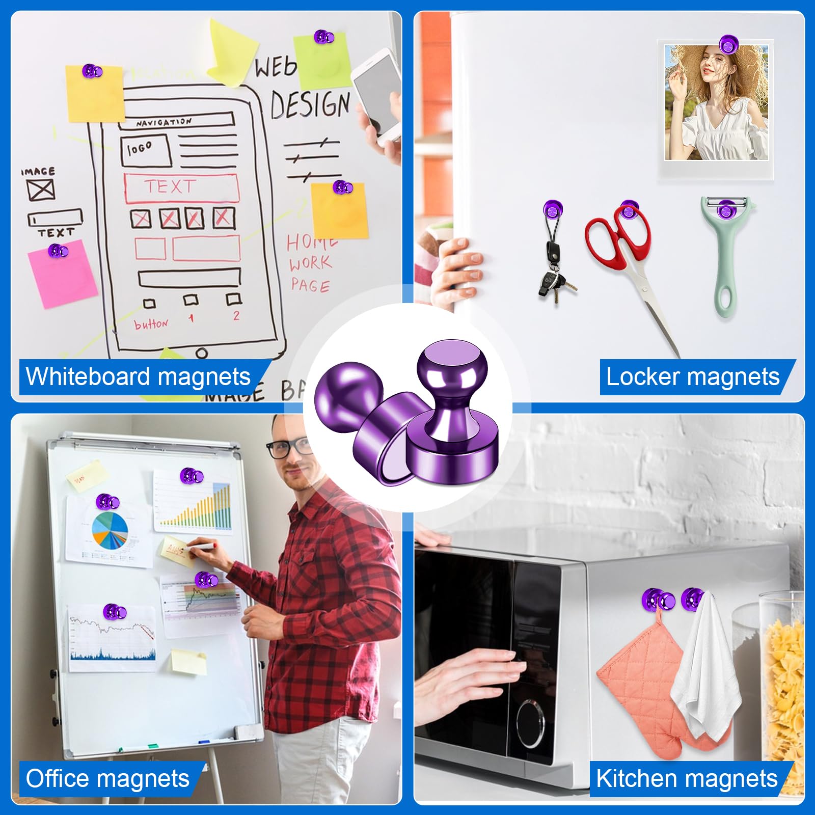 Snapklik.com : 20 PCS Refrigerator Magnets, Purple Fridge Magnet Strong ...