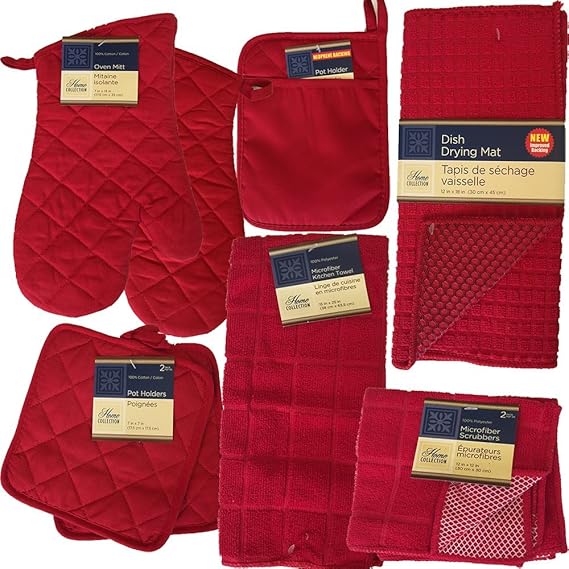 Amazon.com: Red Kitchen Starter Set Has Oven Mitts, Pot Holders ...