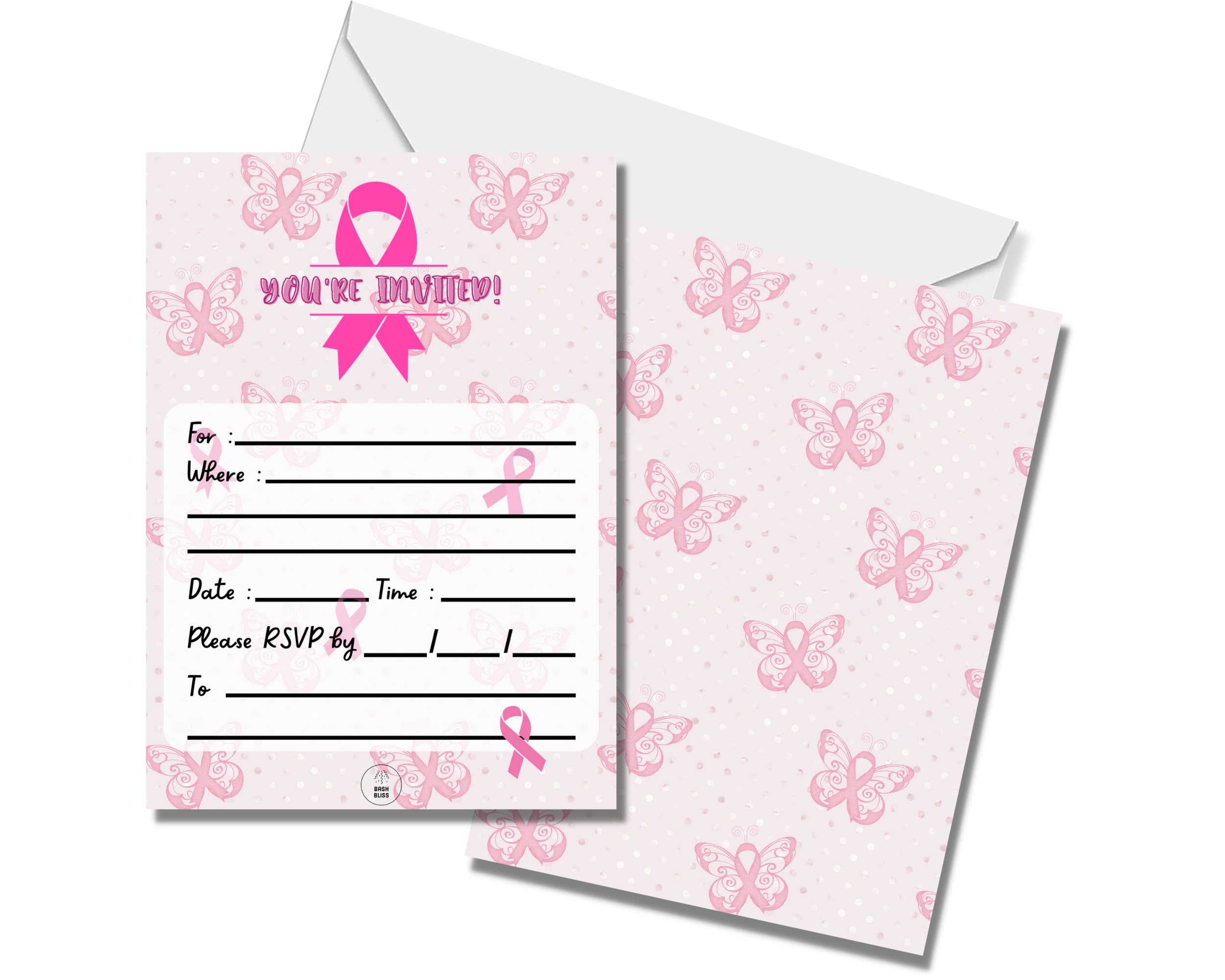 Amazon.com : Pink Ribbon Cancer Survivor Party Invitations, 20 Pack ...